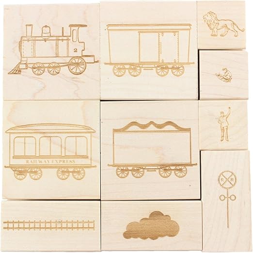 Amazon.com: ExcelMark Trains - Engraved Wood Rubber Stamp Set - 10 ...