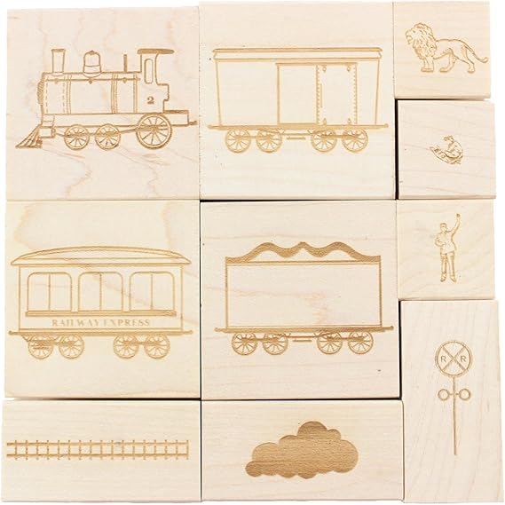 Amazon.com: ExcelMark Trains - Engraved Wood Rubber Stamp Set - 10 ...