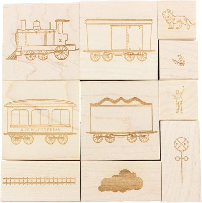 Amazon.com: ExcelMark Trains - Engraved Wood Rubber Stamp Set - 10 ...