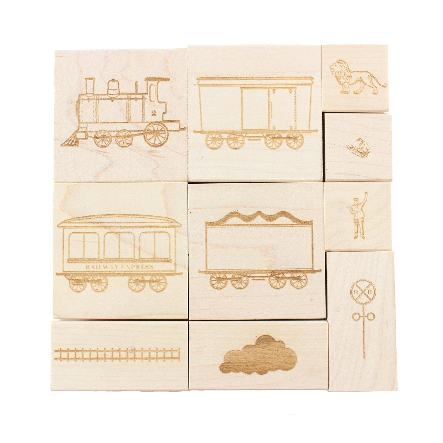Amazon.com: ExcelMark Trains - Engraved Wood Rubber Stamp Set - 10 ...