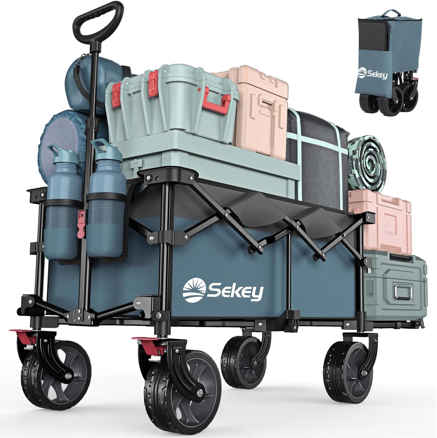 Sekey 185L Folding Festival Camping Trolley with Foldable Tailgate ...