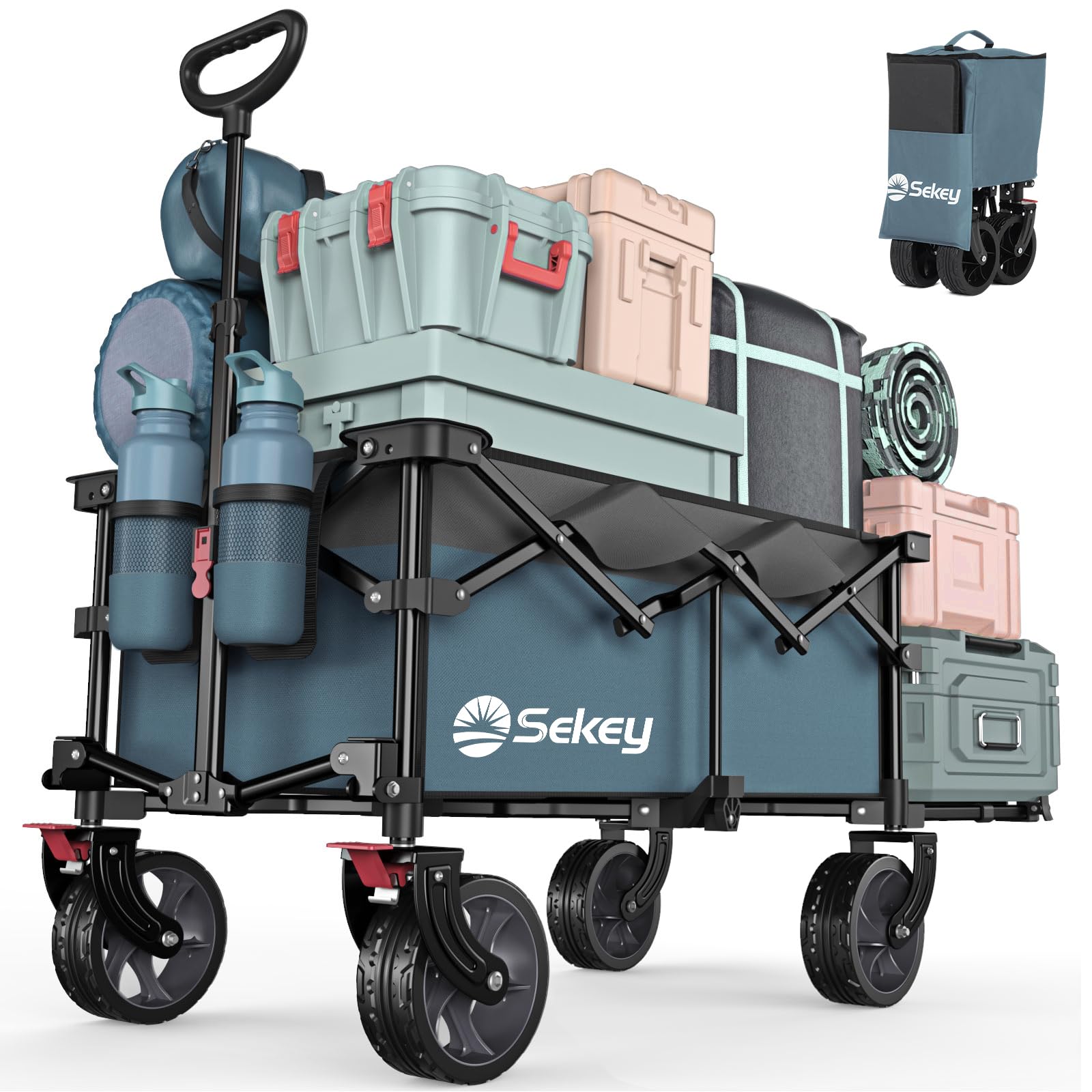 Sekey 185L Folding Festival Camping Trolley with Foldable Tailgate ...