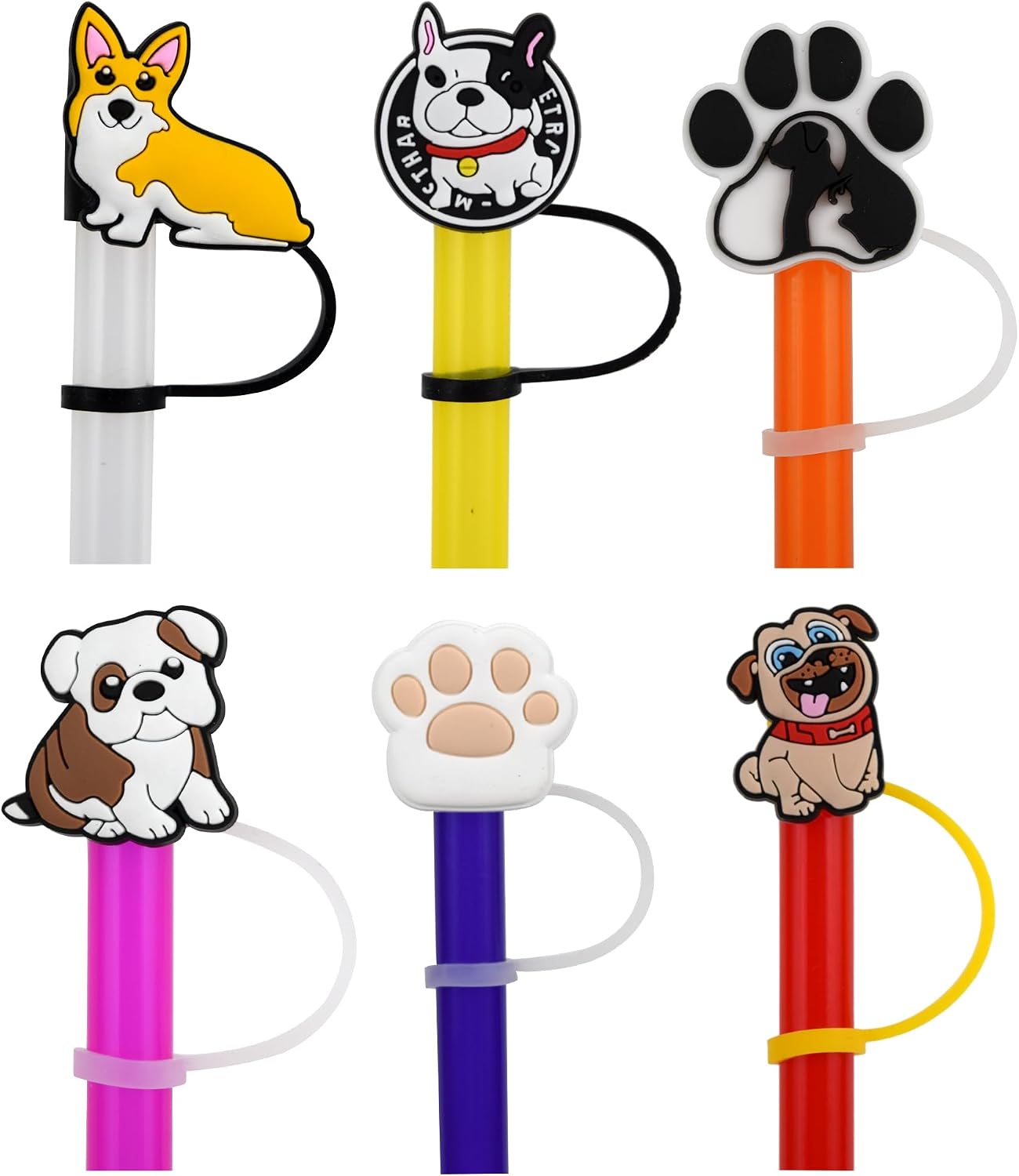 Amazon.com: 6 Pack 10mm/0.4in Silicone Straw Cover | Unique Cartoon ...