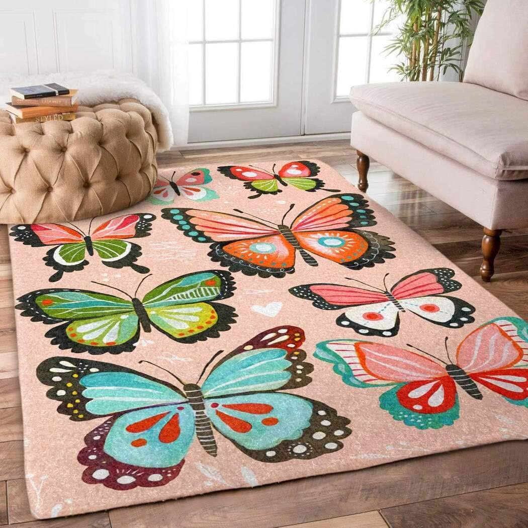 Amazon.com: Pink Butterfly Rug - Butterfly Nursery Carpet Birthday ...