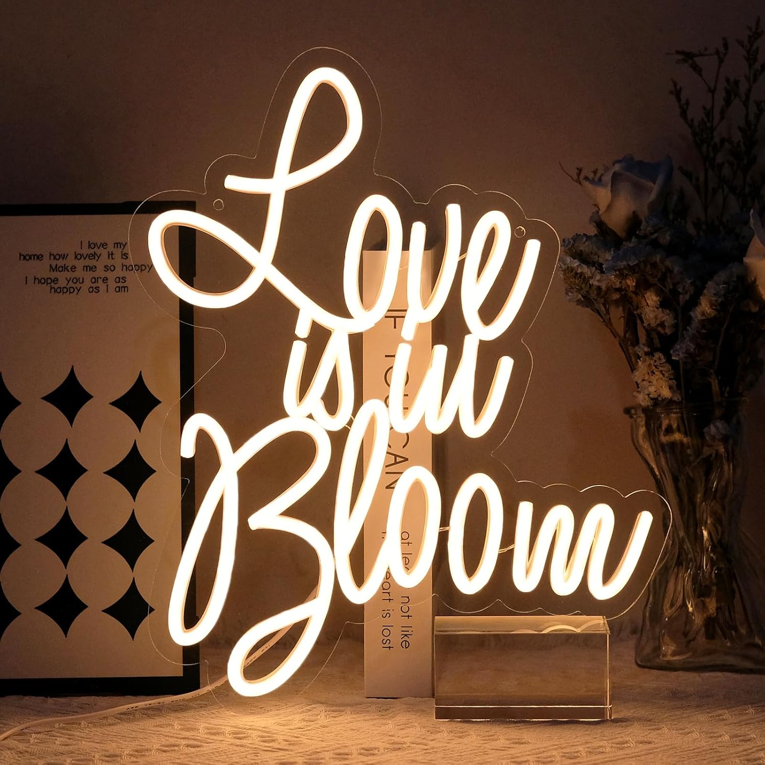 Virlusy Love is in Bloom Neon Sign for Wall Decor Dimmable Led Lights ...