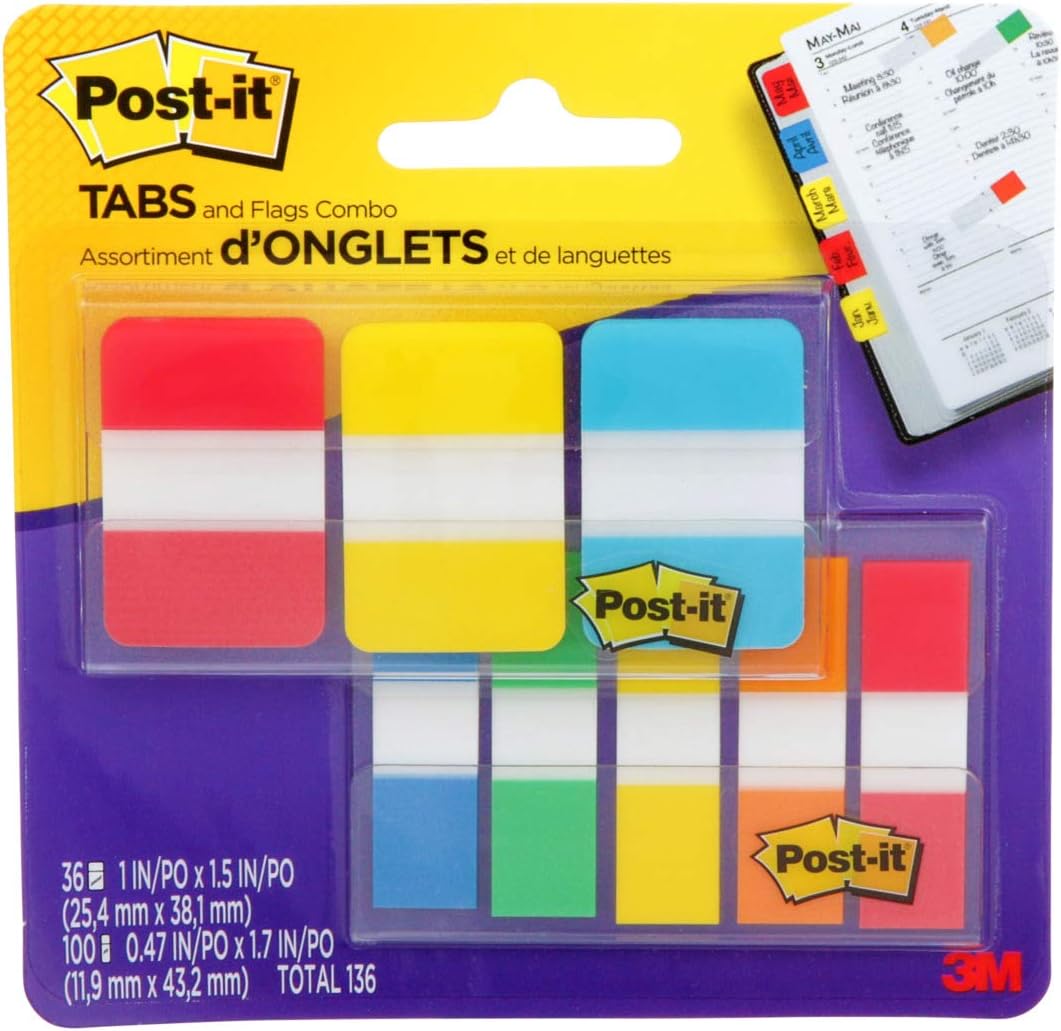 Amazon.com : Post-it Tabs, 2 in, Solid, Assorted Bright Colors, 6 Tabs ...