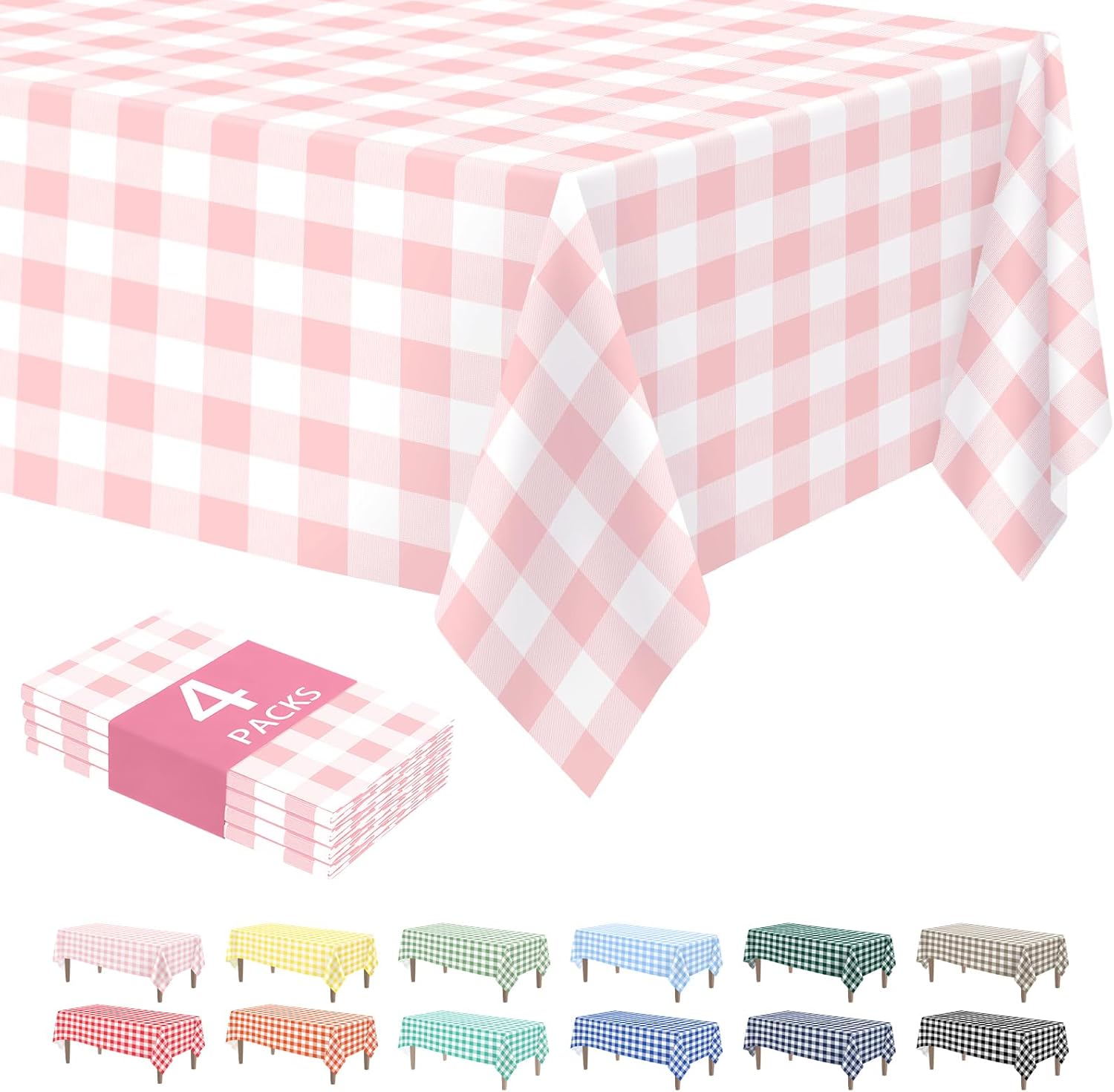 Amazon.com: Kopokita 4 Pack Pink Gingham Tablecloth, 54 x 108 Inches ...