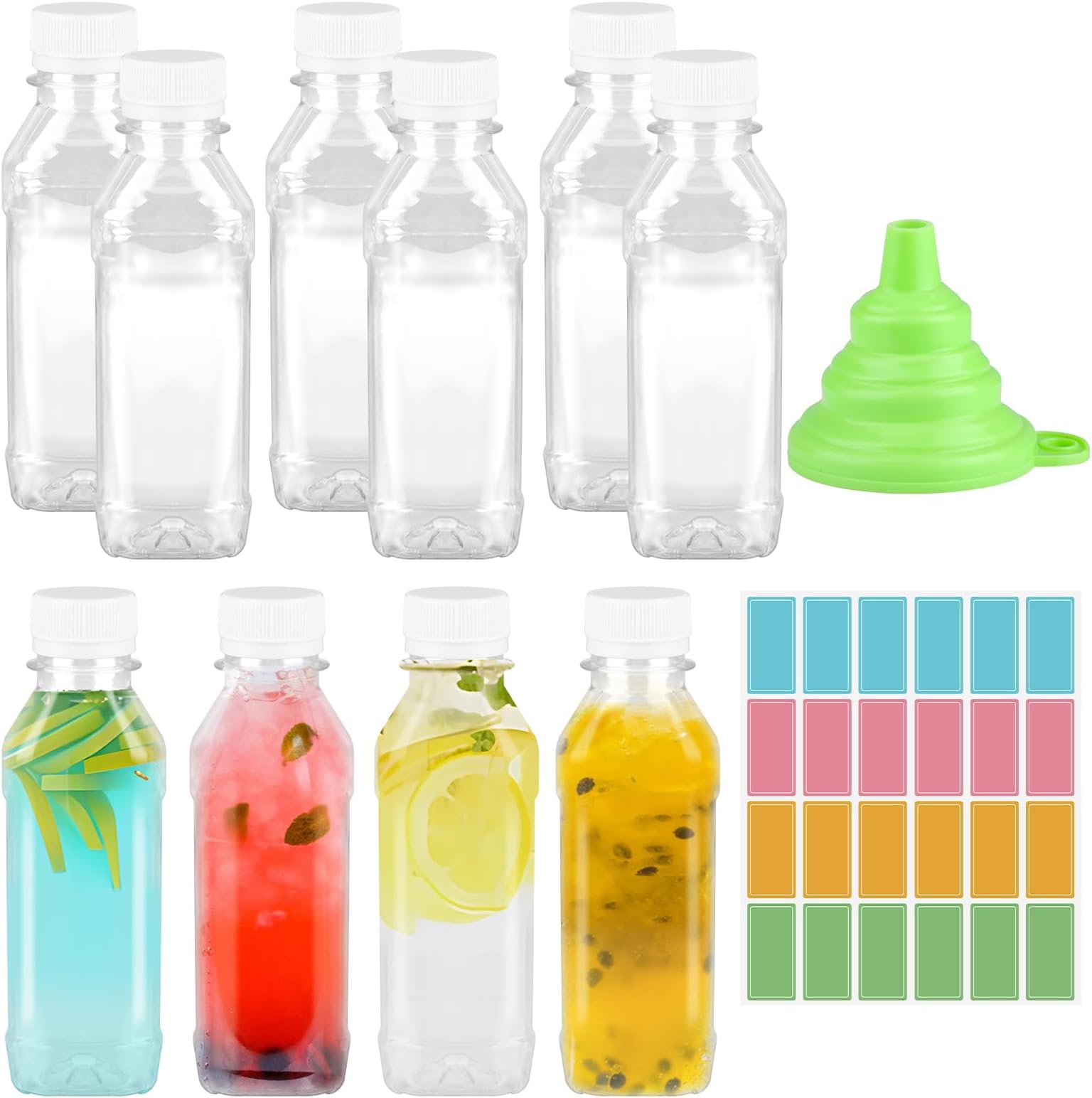 JOYSKY 6 Pcs Juice Bottles 200ml Clear Plastic Leak-Proof Bottles ...