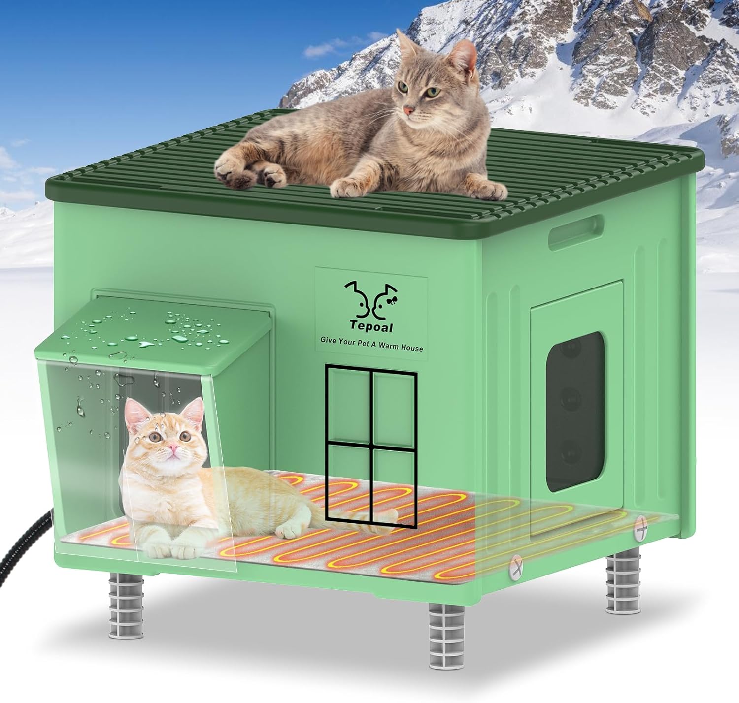 Amazon.com : Tepoal Plastic Heated Cat House for Outside Winter, 100% ...
