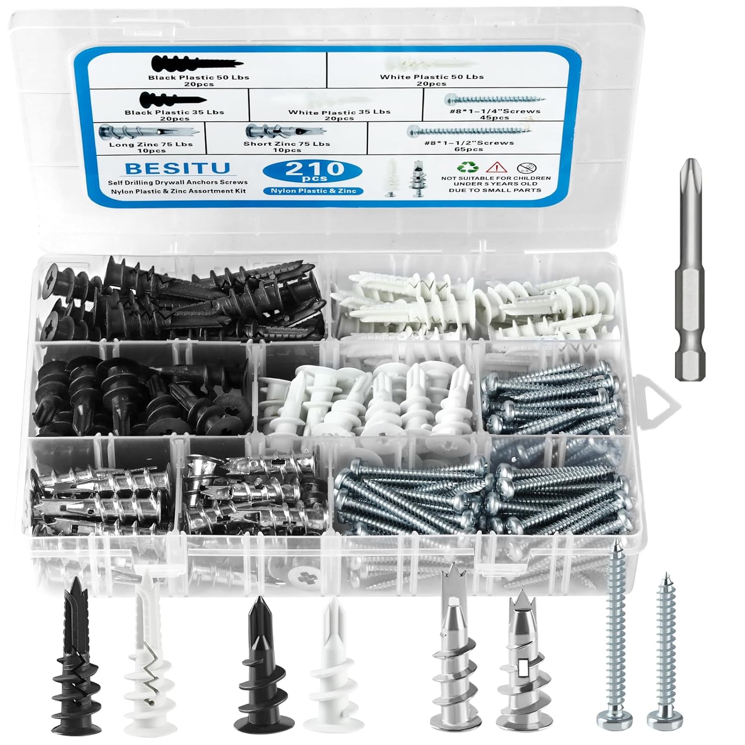 Besitu 210Pcs Heavy Duty Drywall Anchors and Screws Kit