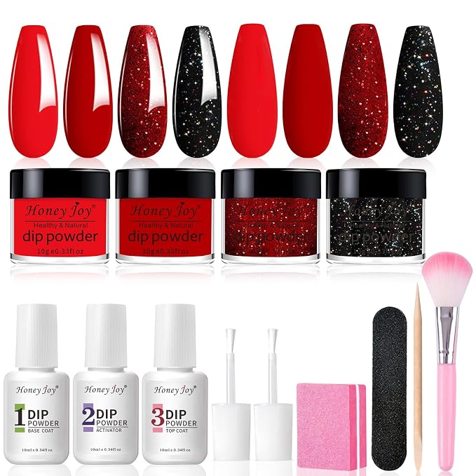 Amazon.com: Honey Joy Dip Powder Nail Kit Starter,4 Colors Deep Red ...
