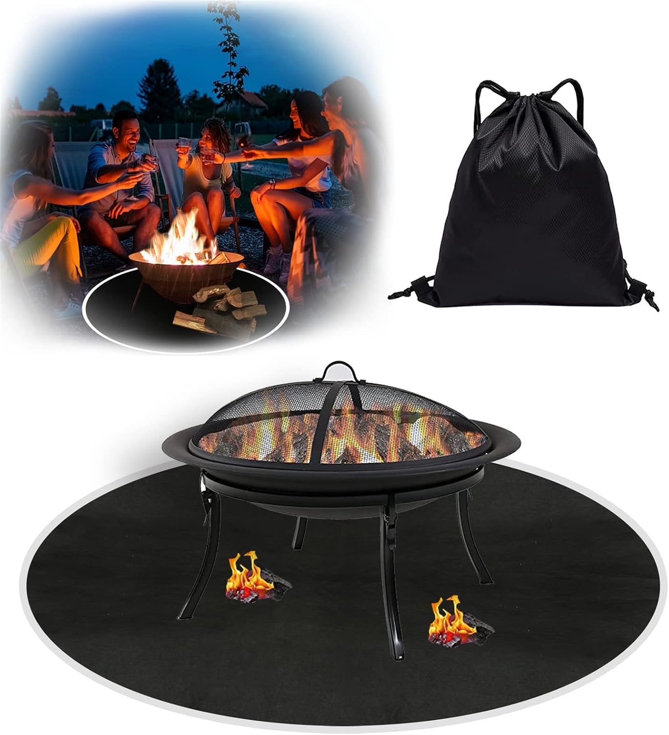 Heavyoff Round Under Grill Mat&Fire Pit Mat 36" Deck Patio Protect Mat ...
