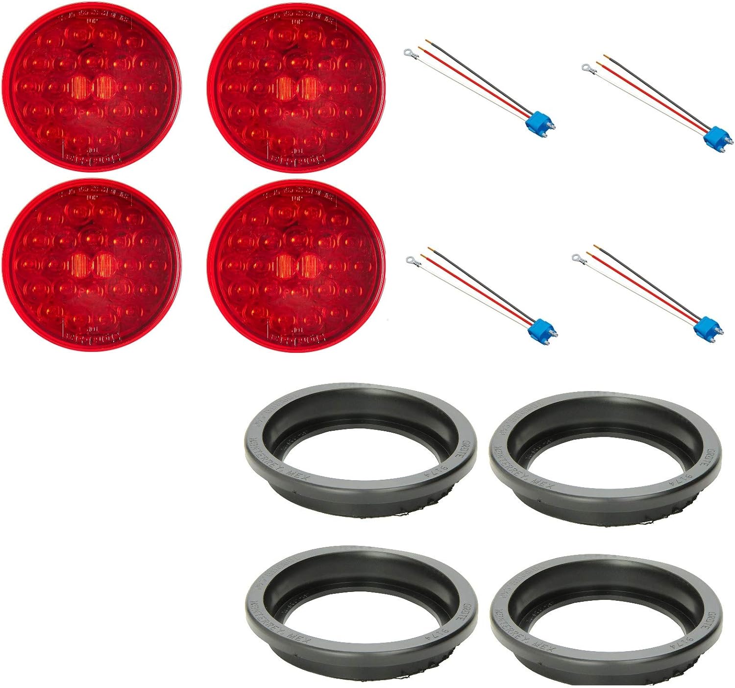 Amazon.com: Trucklite 4050-4+67000-4+91740-4 Red 4" Round LED Stop Turn ...