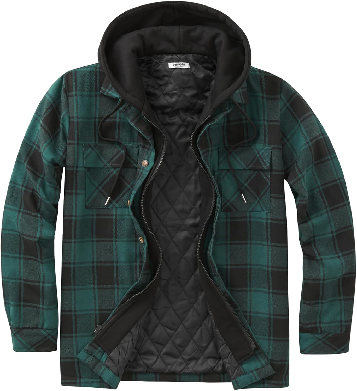 COOFANDY Men's Flannel Shirt Jacket Warm Quilted Lined Hooded Long ...