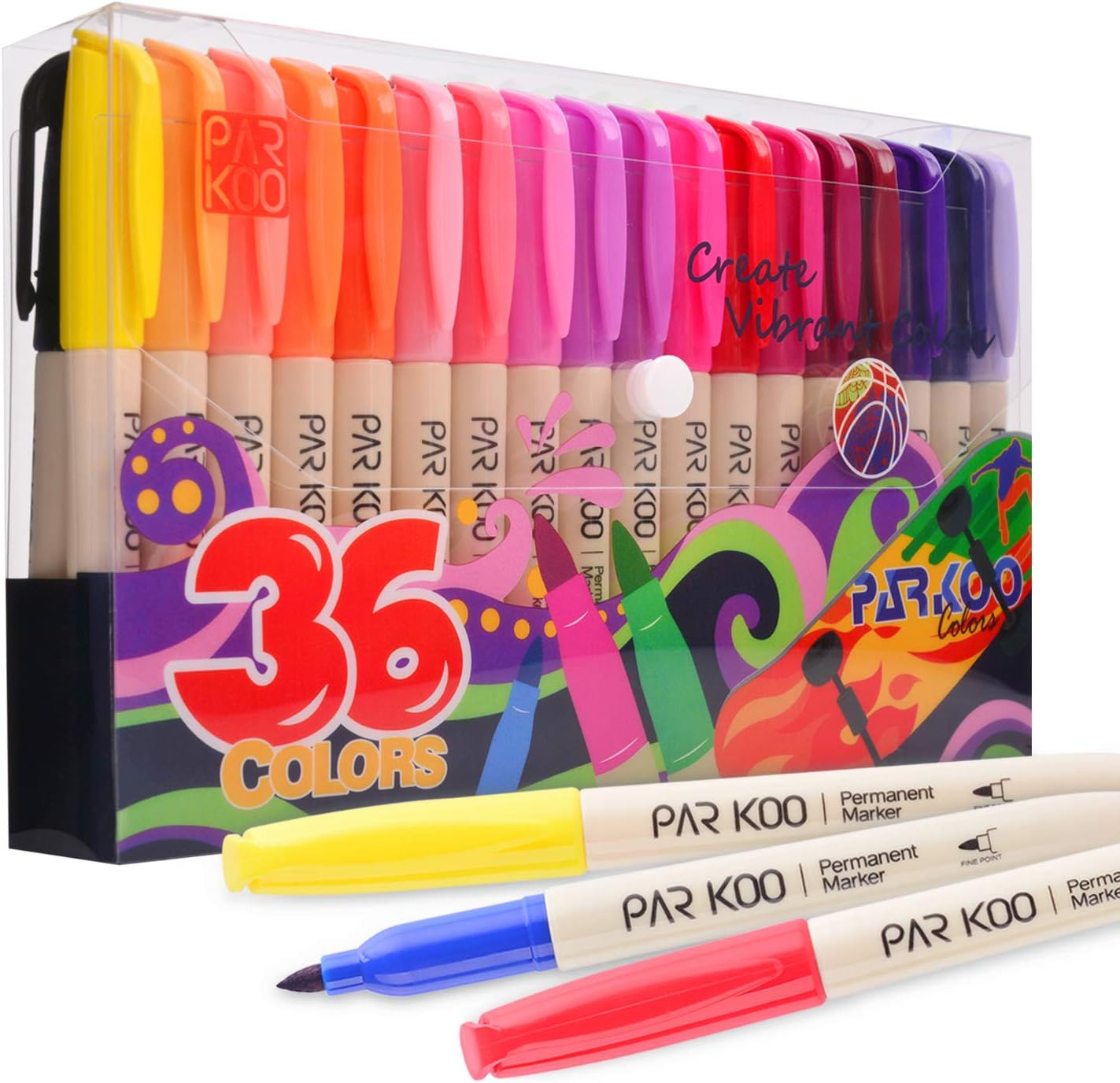 Amazon.com : ParKoo 36 Colors Permanent Markers, Fine Point Art Marker ...