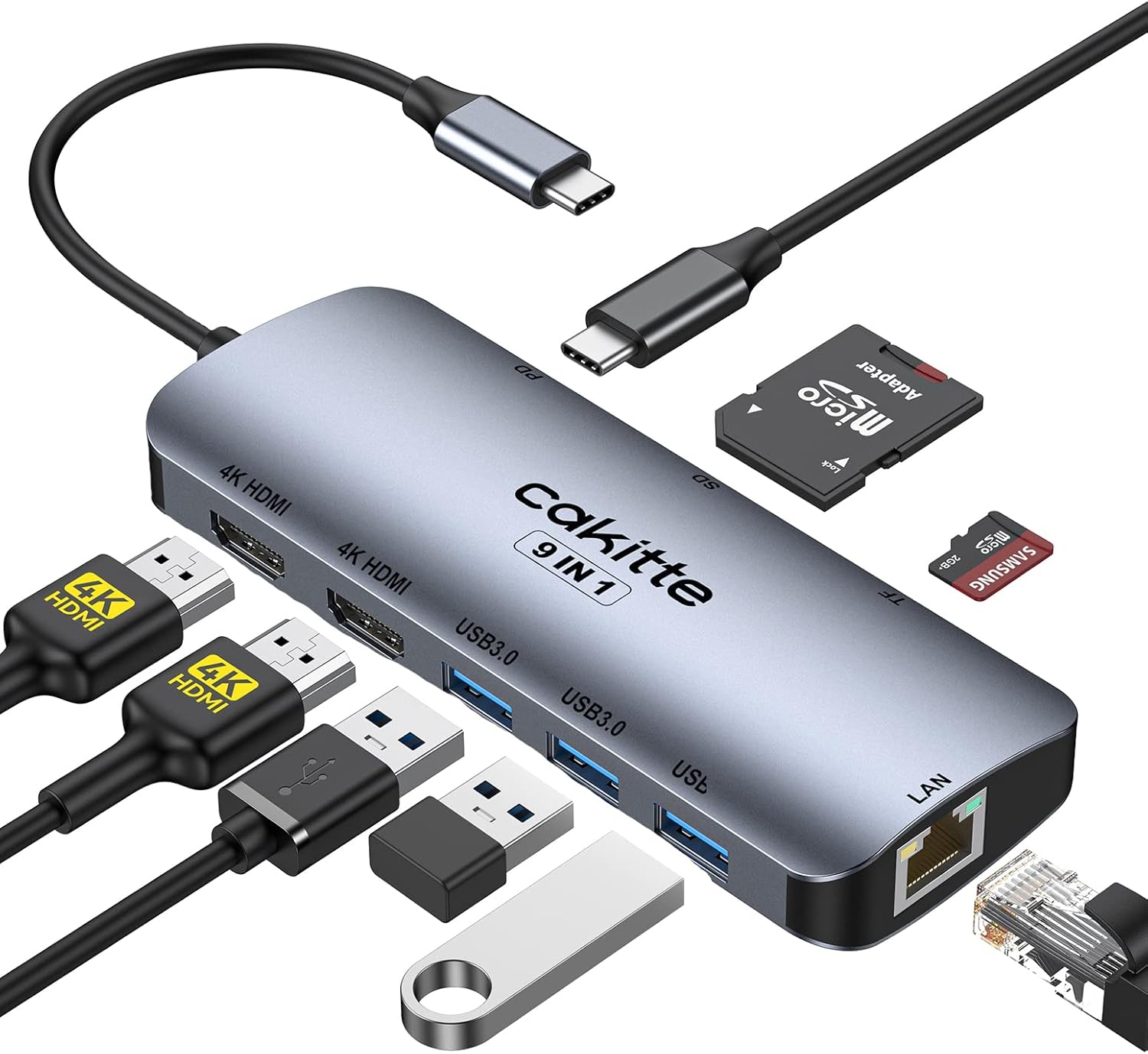 Amazon.com: Docking Station Dual Monitor, cakitte 9 in 1 USB C Dock ...