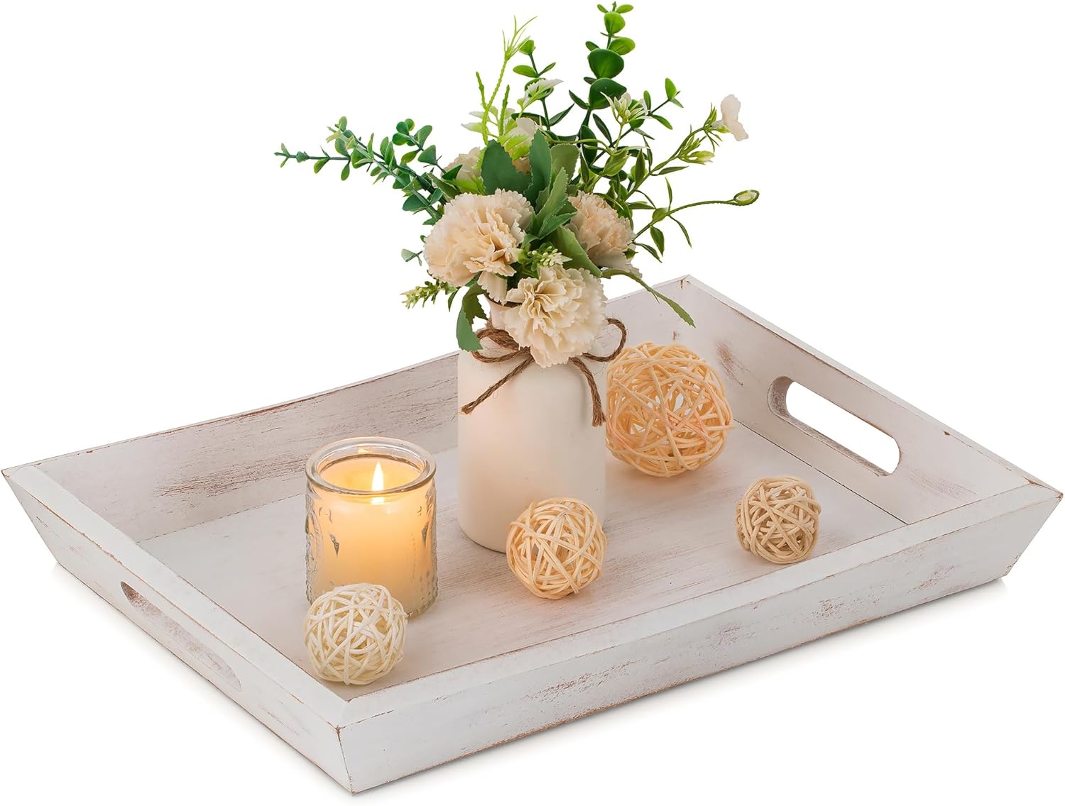 Amazon.com: Hanobe Decorative Wooden Serving Tray: Rustic Wood Ottoman ...