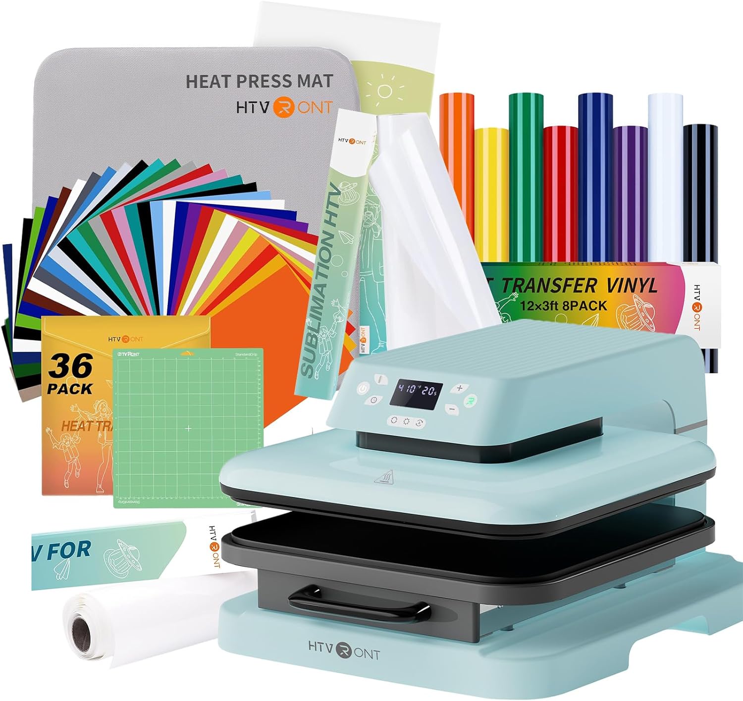 Amazon.com: 【Premium Bundle】HTVRONT Auto Heat Press Machine + 8 Rolls ...