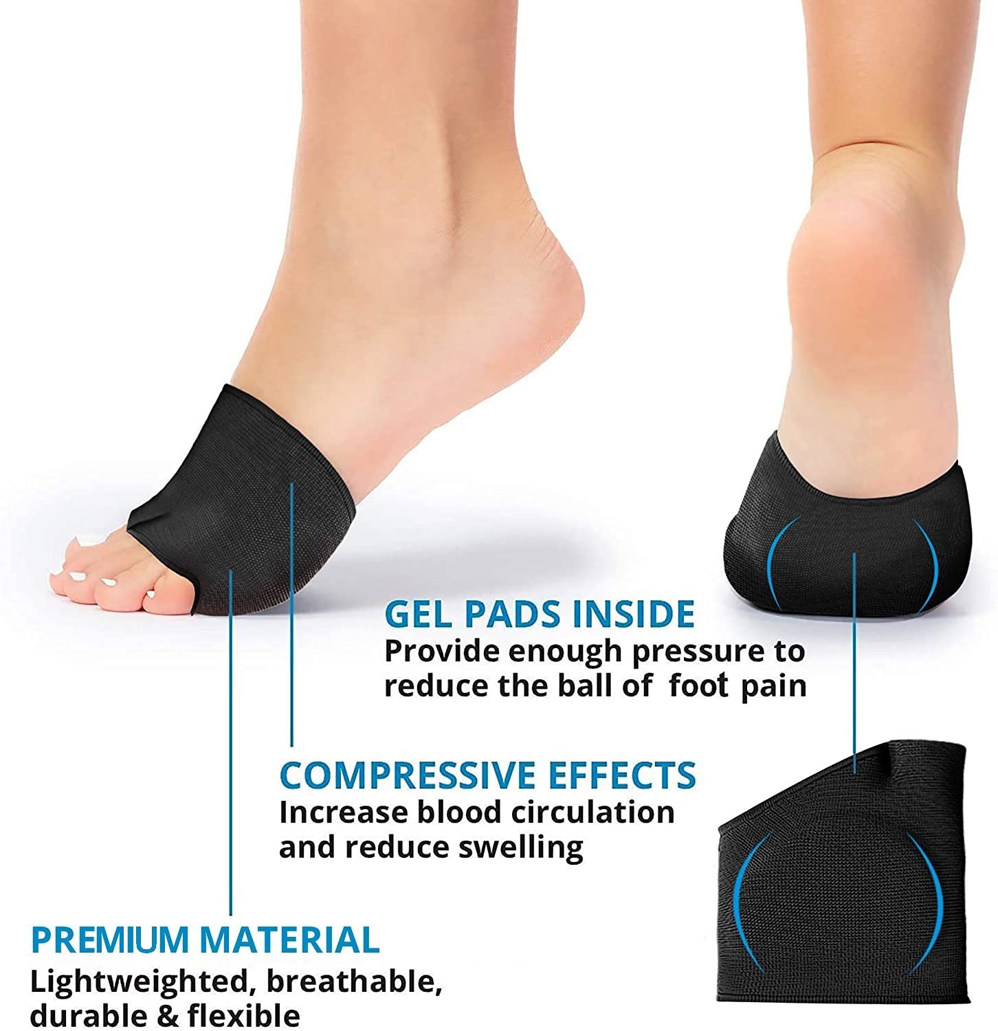 Metatarsal Sleeve with Gel Pads - 2 Pairs - Ball of Foot Cushions with ...