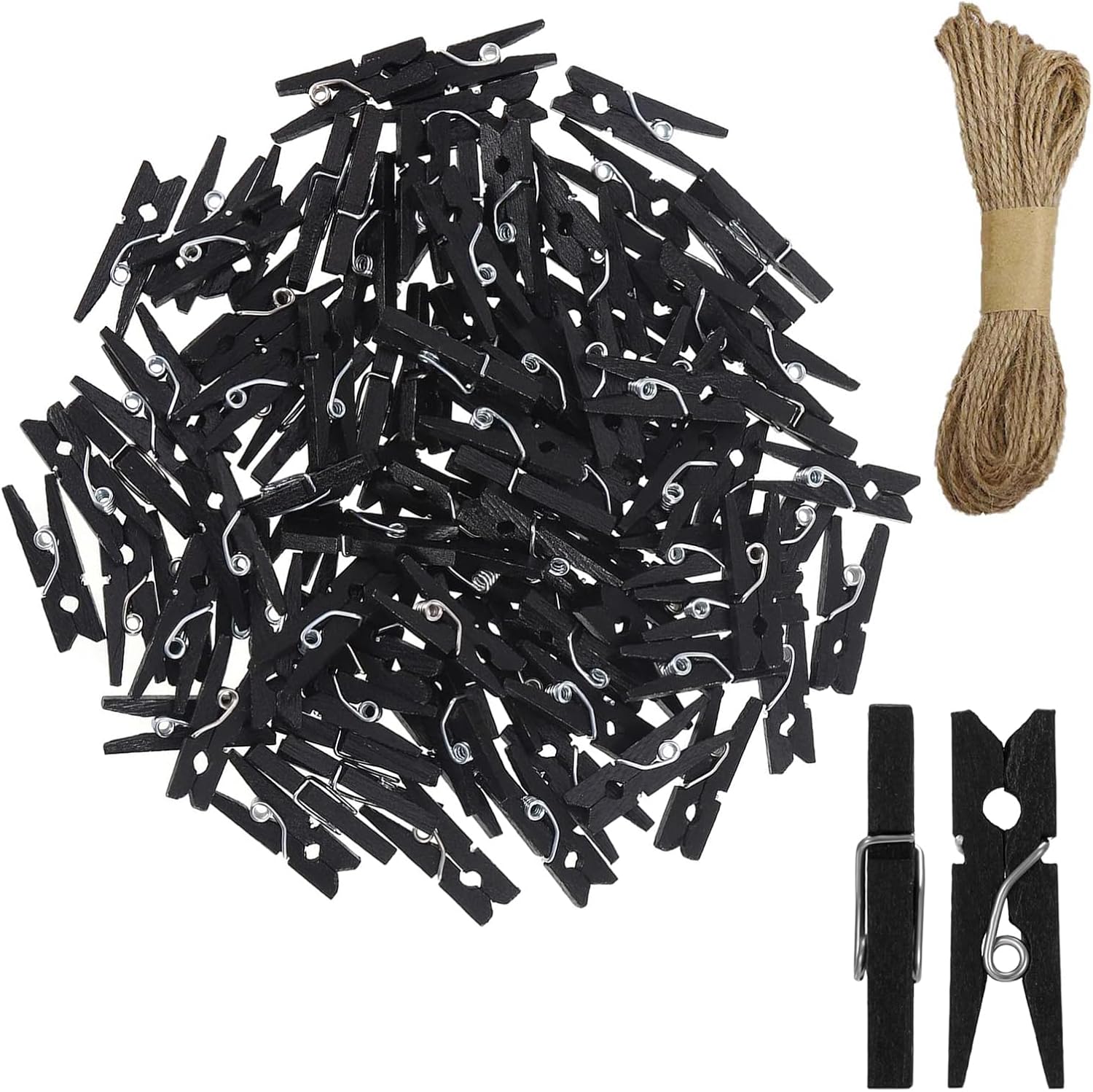 100 PCS Mini Pegs For Photos, Mini Pegs, Mini Wooden Pegs, Black Small ...