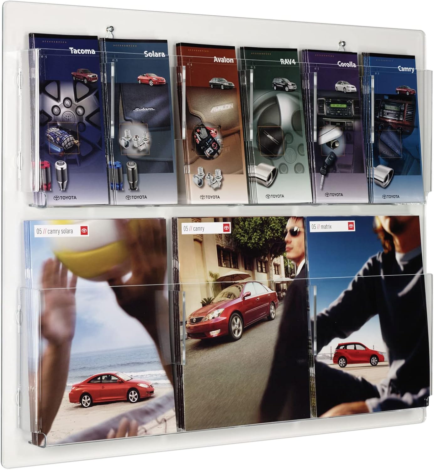 Displays2go Hanging Magazine Rack with Adjustable Pockets, 29 x 23 ...