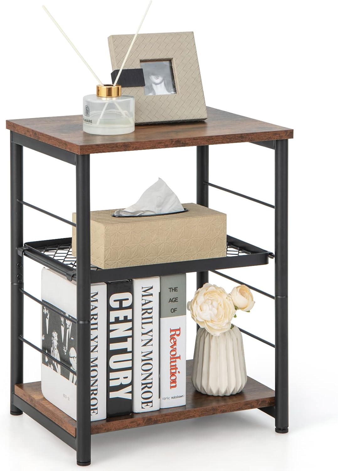Amazon.com: GOFLAME 3-Tier Industrial Side Table, Nightstand with ...