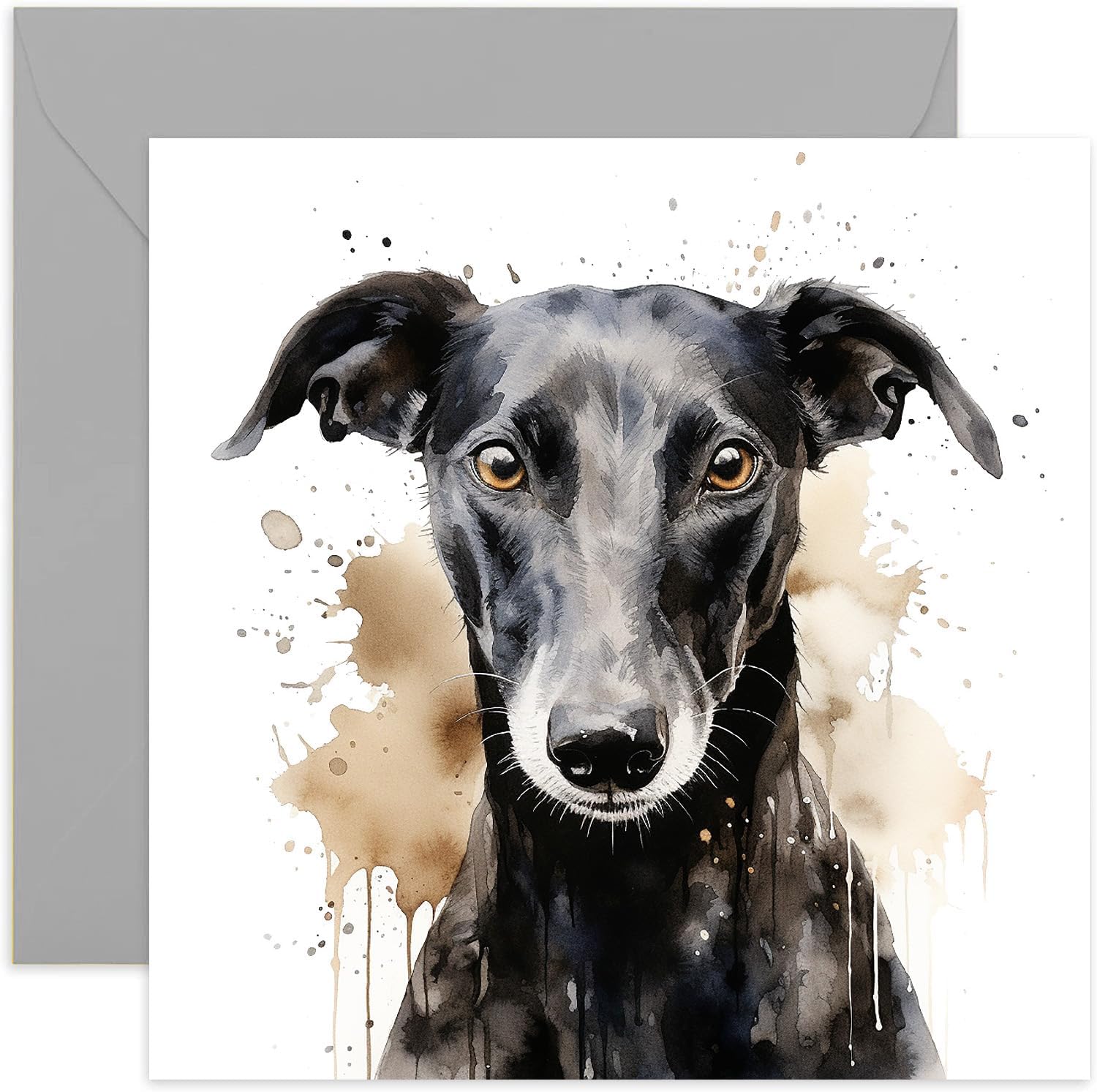 Old English Co. Watercolour Dog Card - Black Greyhound Dog Card for Pet ...