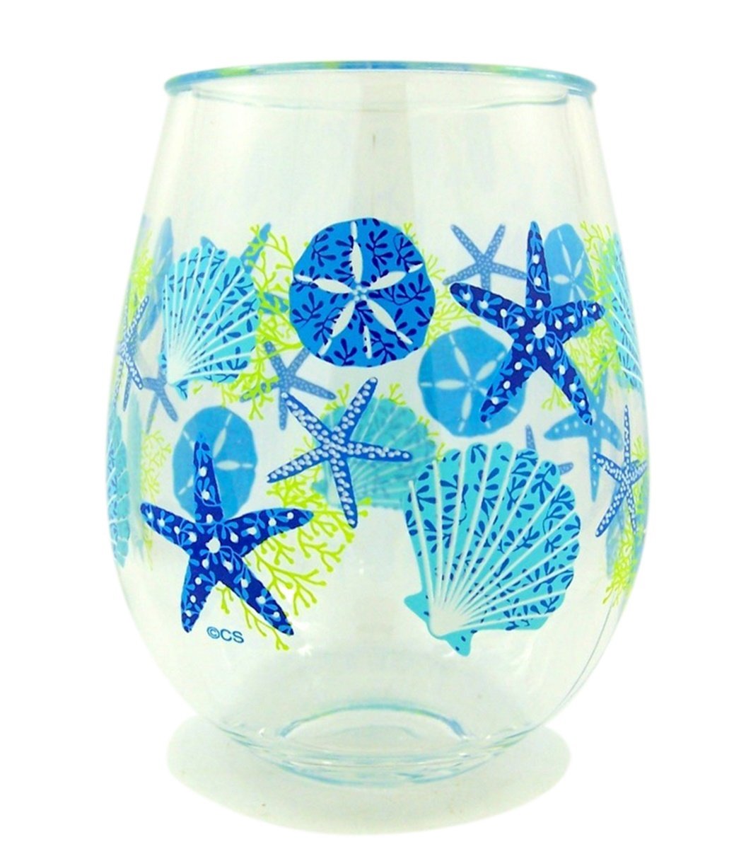 Amazon.com | Summer Sea Shells Beach Plastic Wine Glass Tumbler, 16 oz ...