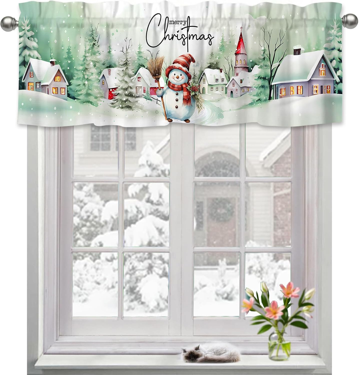 Amazon.com: GETTOGET Christmas Valance for Windows White Snowman Winter ...