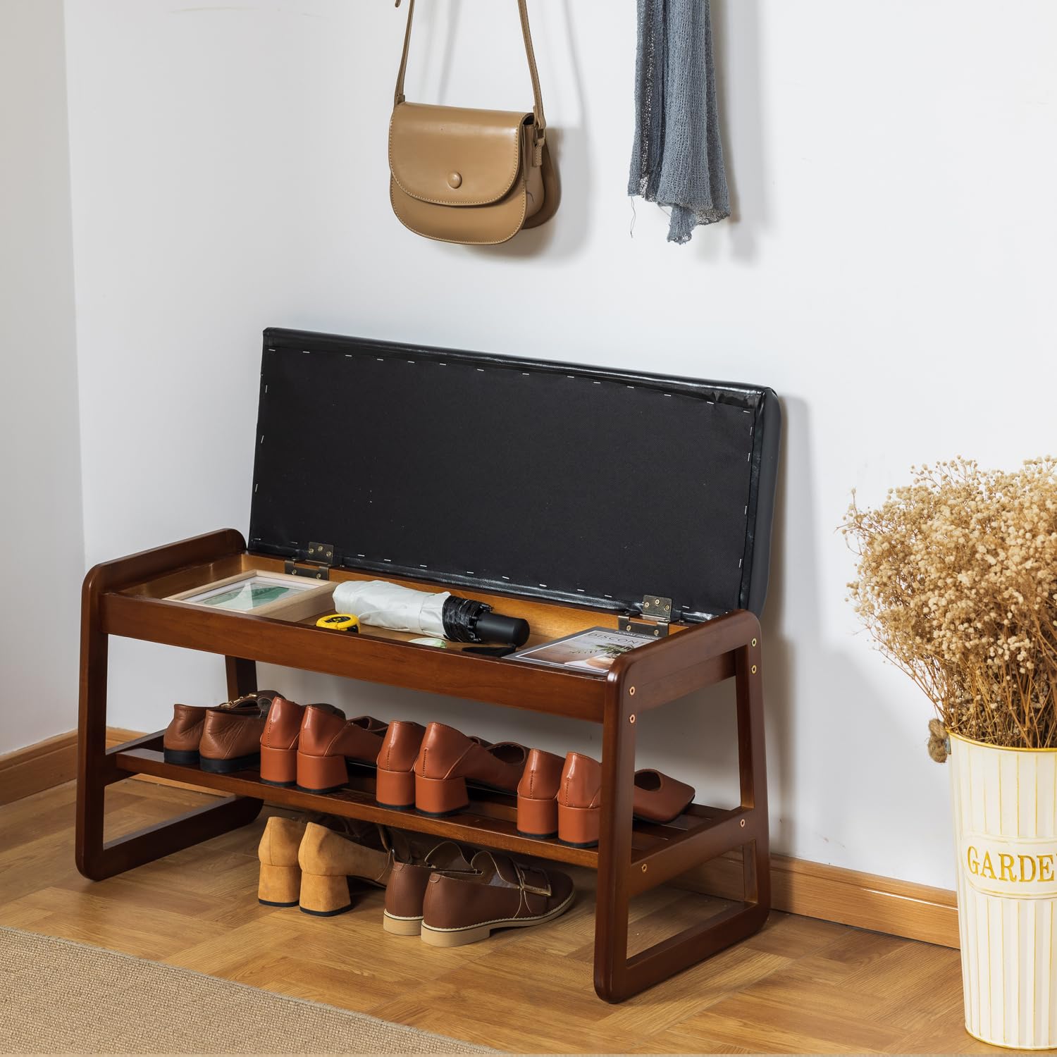 Amazon.com: SOBIBO Solid Wood Shoe Bench, 2-Tier Entryway Bench with ...
