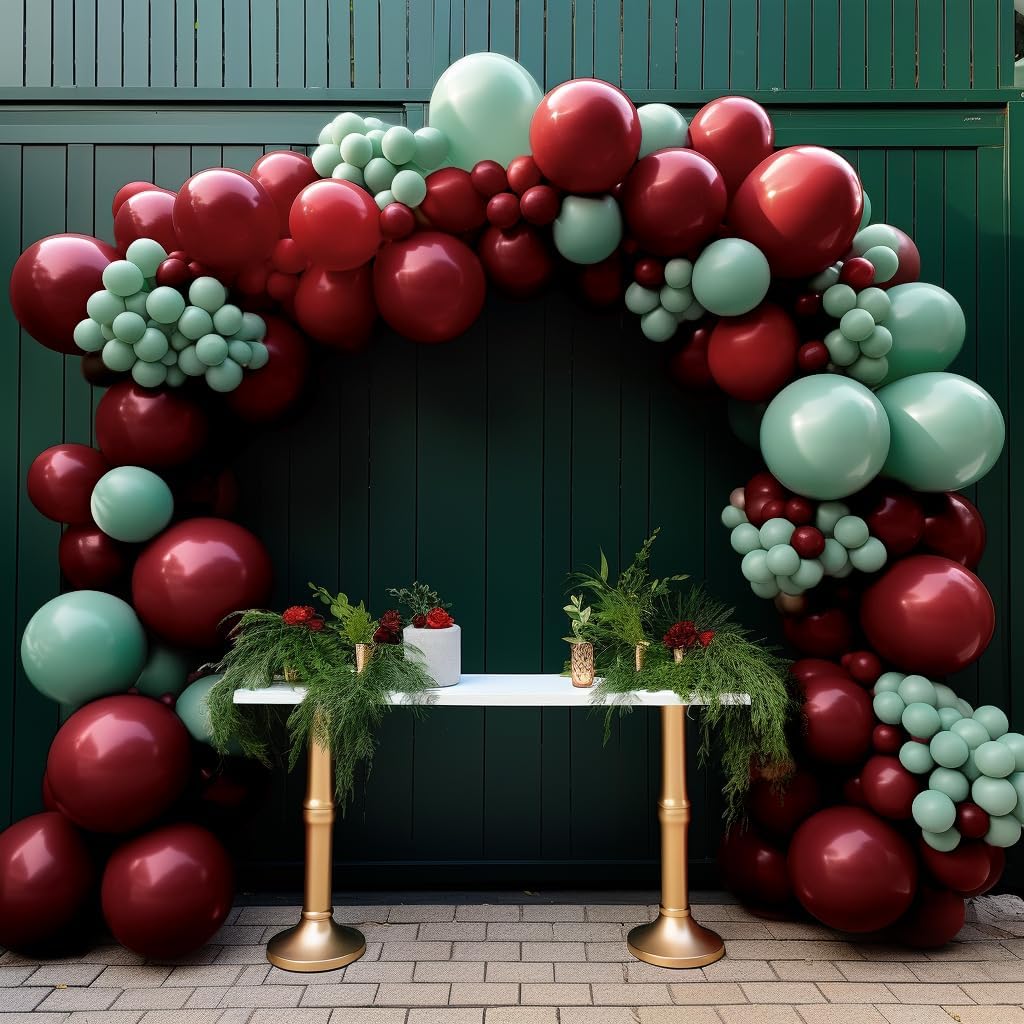 Amazon.com: Burgundy and Dusty Green Balloons Double Stuffed Wine Red ...