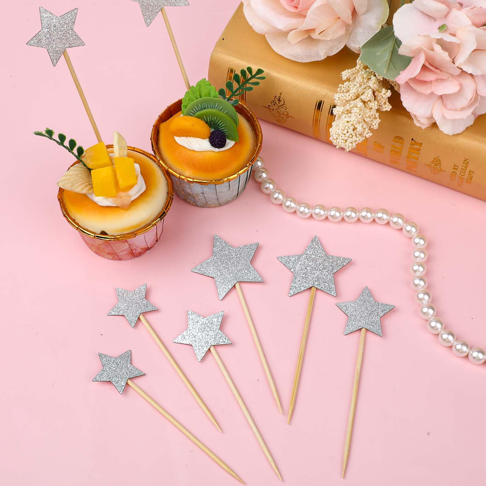 Snapklik.com : Thinp 30 Pcs Star Cupcake Picks,Silver Stars Cupcake ...