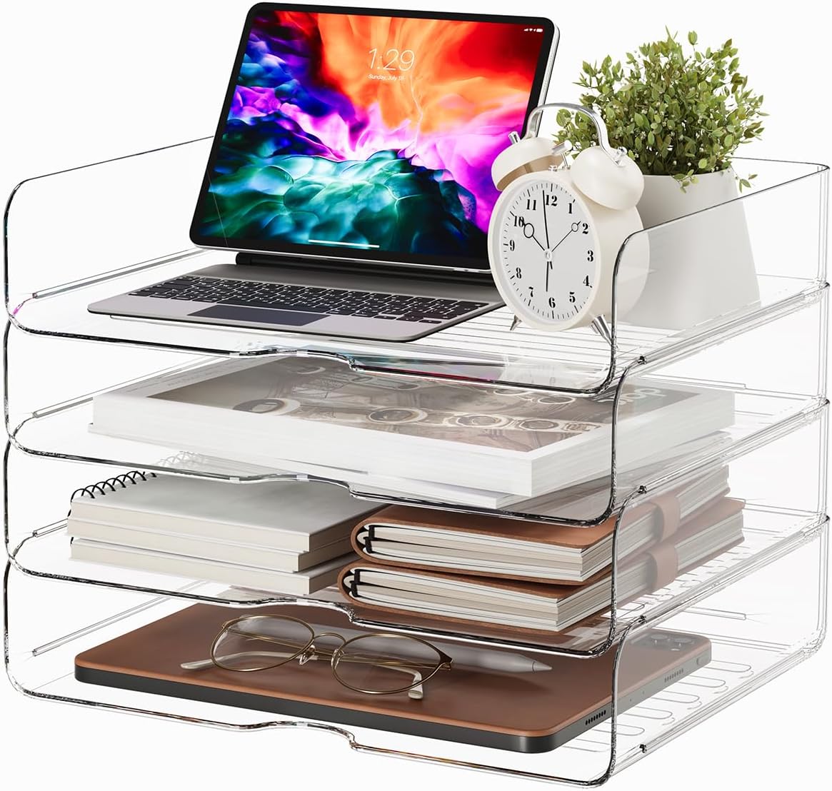 Amazon.com : Large Capacity Desk Organizer, 4 Tier Paper Organizer ...