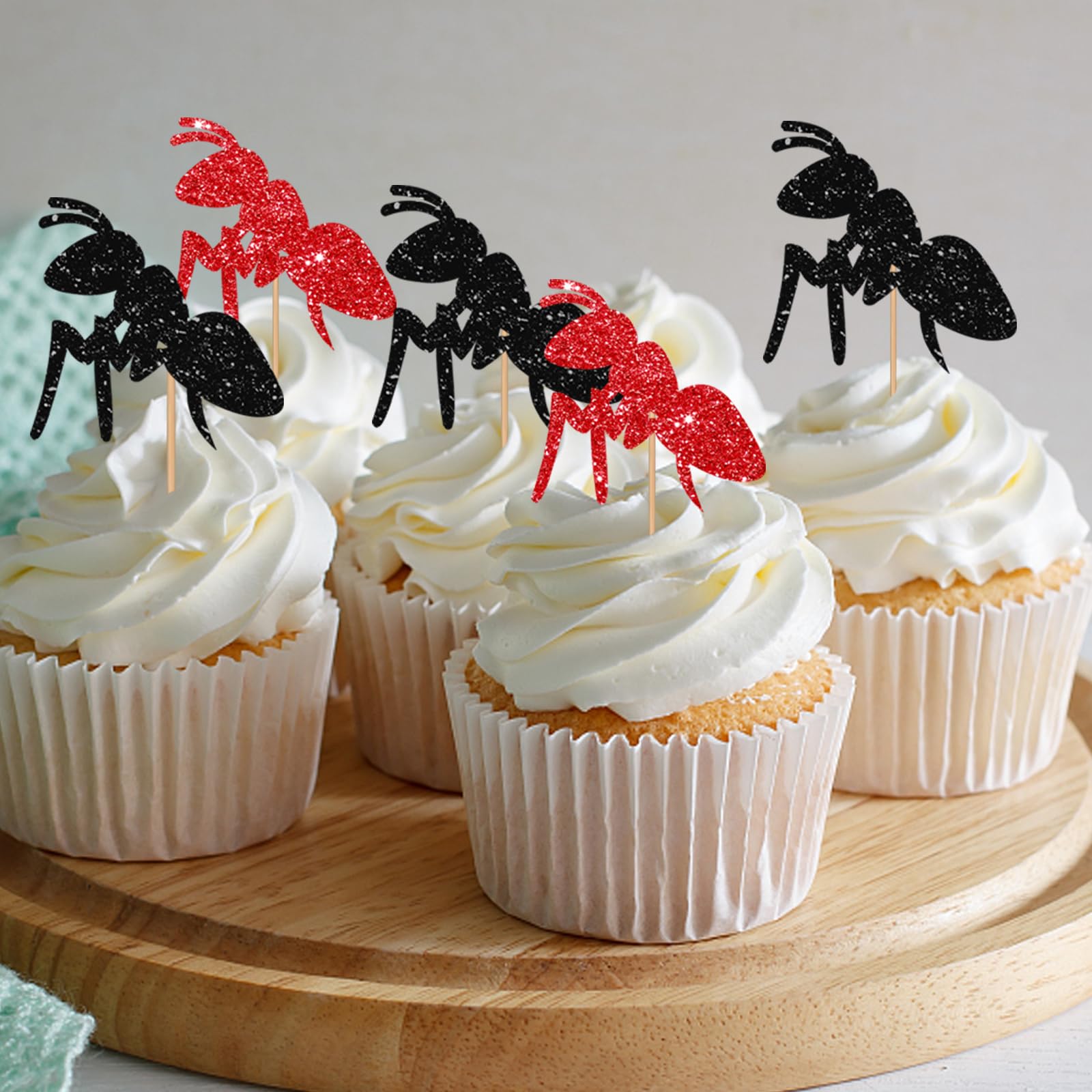 Snapklik.com : Ant Insect Cupcake Toppers, Black & Red Glitter Baby ...