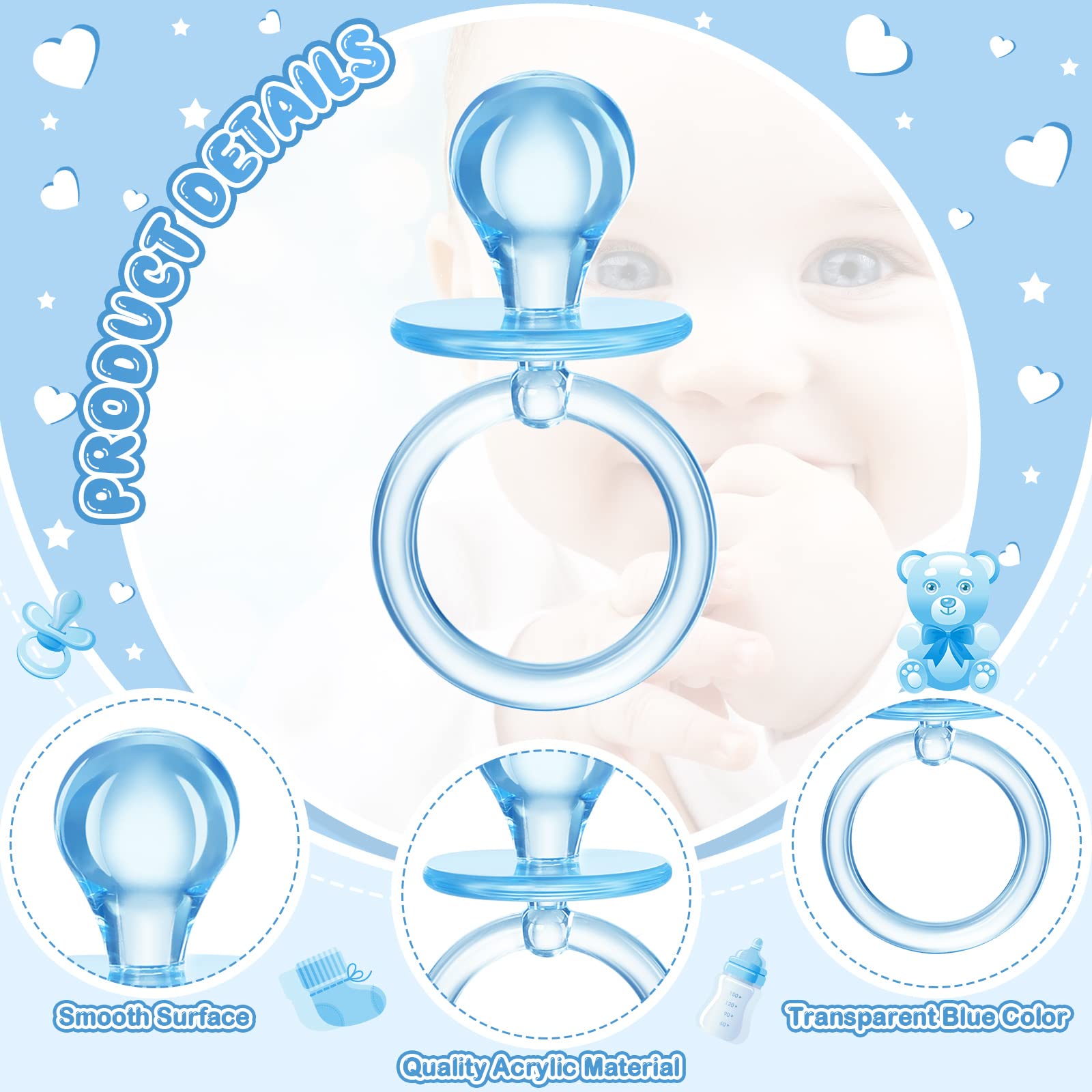 Snapklik.com : Coume 100 Pcs 2.5 Inch Baby Shower Pacifiers Acrylic ...