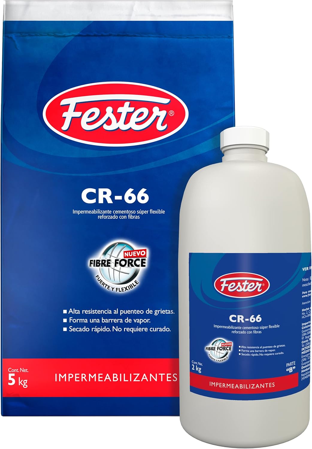 Fester Impermeabilizante Cementoso CR-66 Fibre Force Gris 7KG Súper Flexible Reforzado con ...