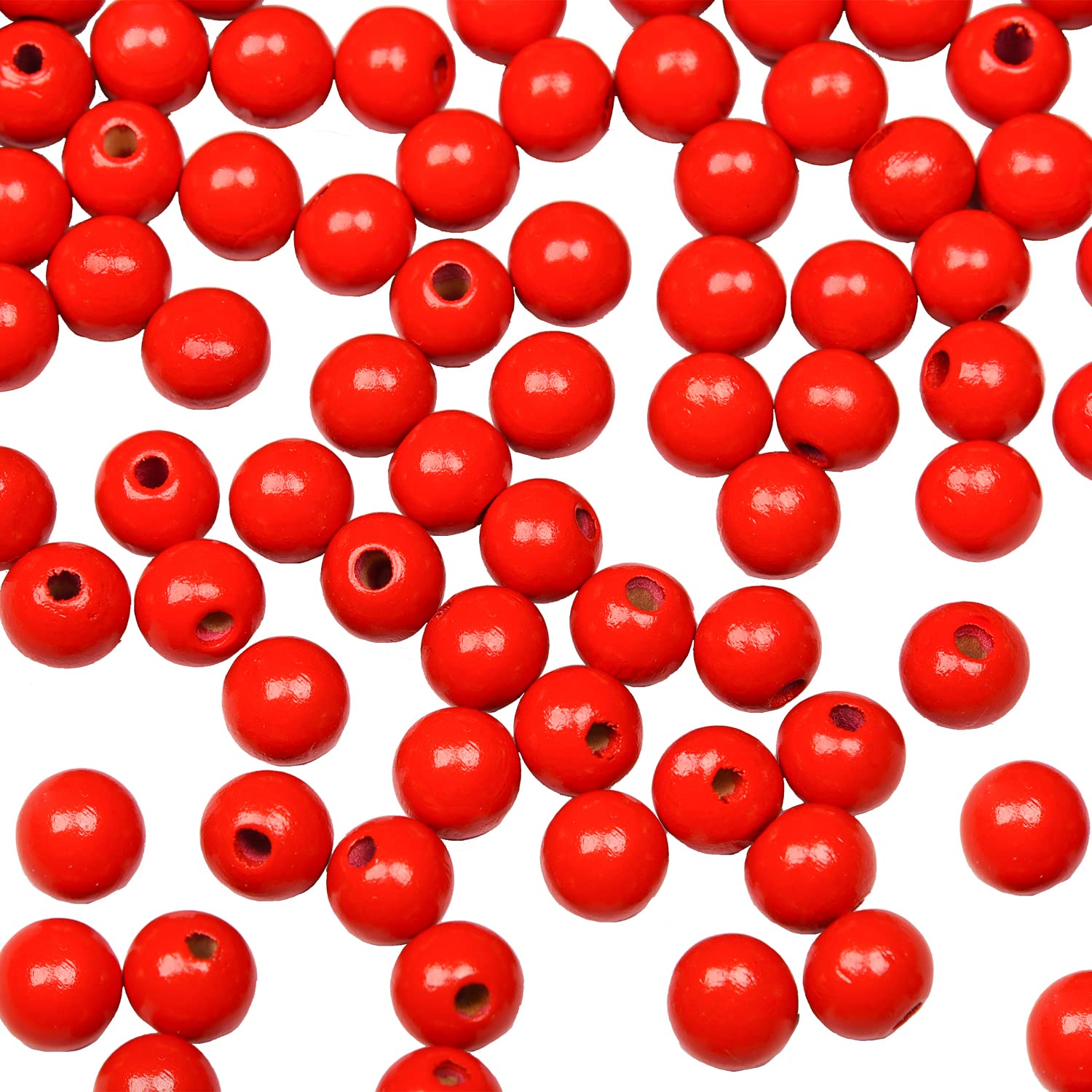 MFUOE 100 Pieces Christmas Red Wooden Beads Finished Round Dyed Wooden ...