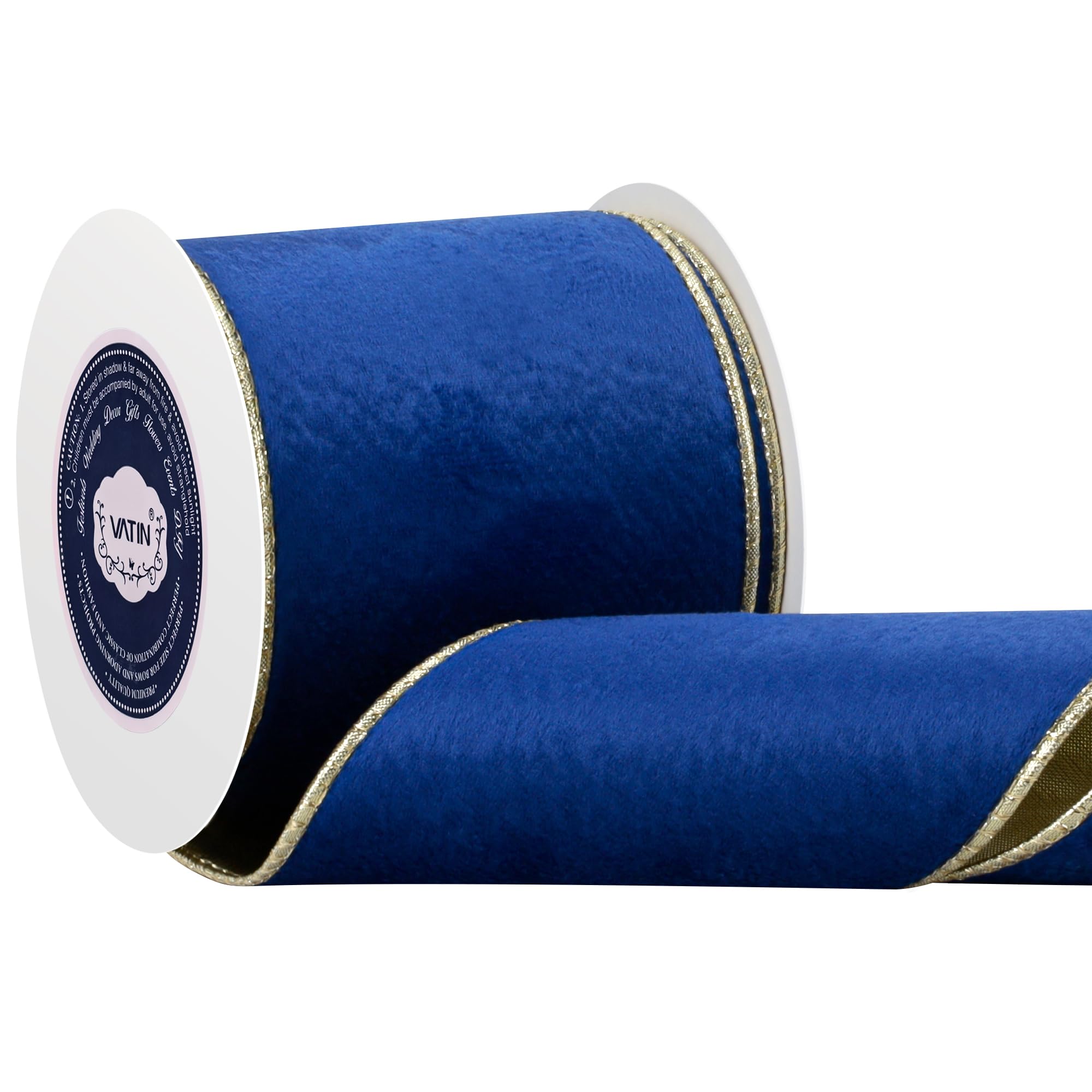 Amazon.com: VATIN Blue Velvet Wired Ribbon 4" Metallic Blue Gold Velvet ...