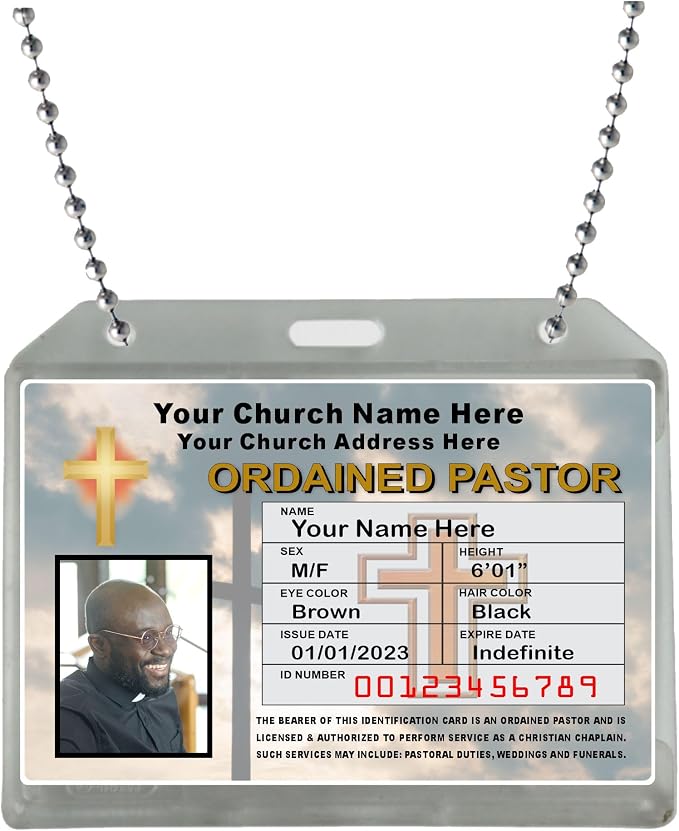 Amazon.com : Ordained PASTOR ID Card - Custom with Your Photo and ...