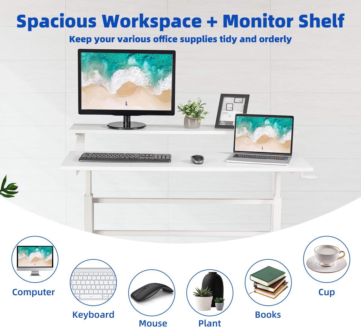 Tangkula – Escritorio de pie con 2 niveles de altura ajustable para ...