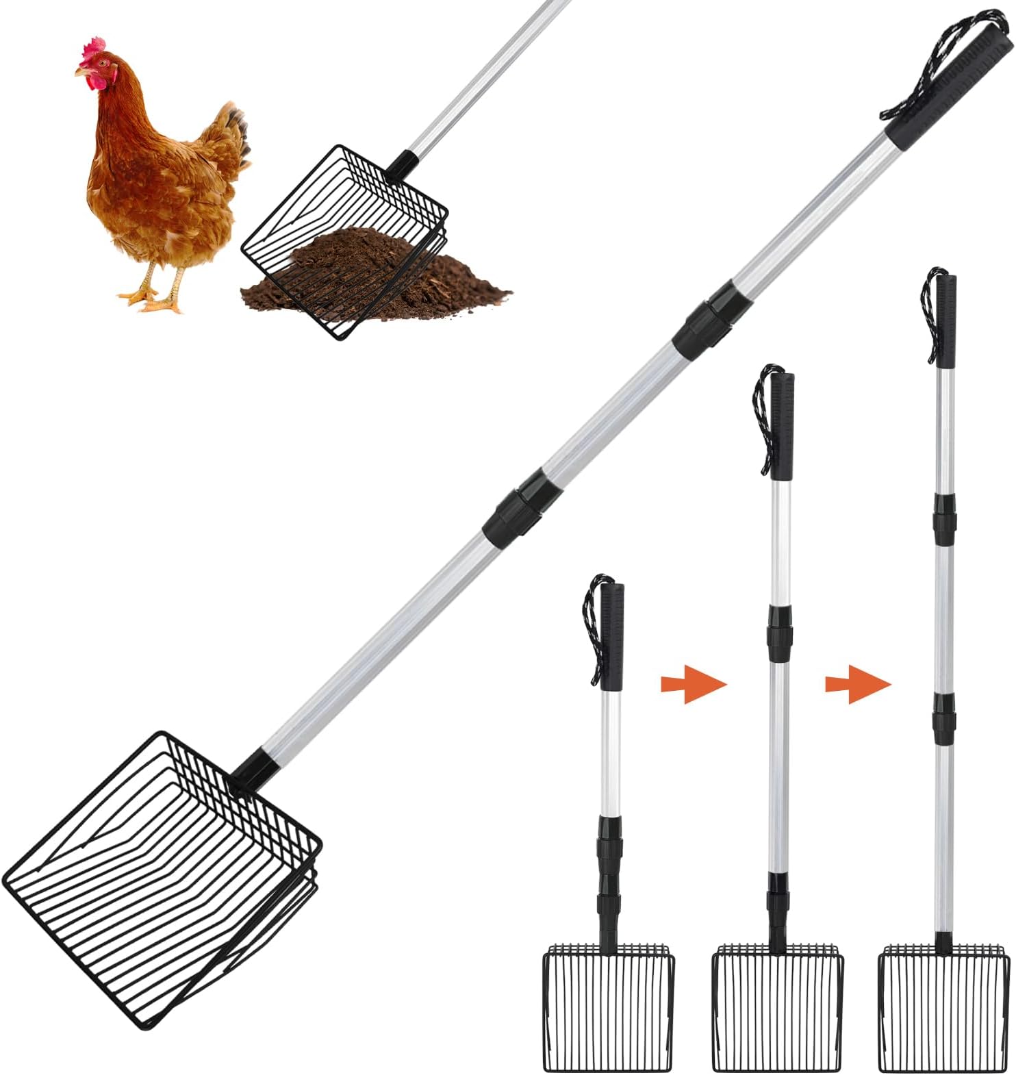 Amazon.com: Esmorah Chicken Poop Scooper, 3 in 1 Adjustable Sifting ...