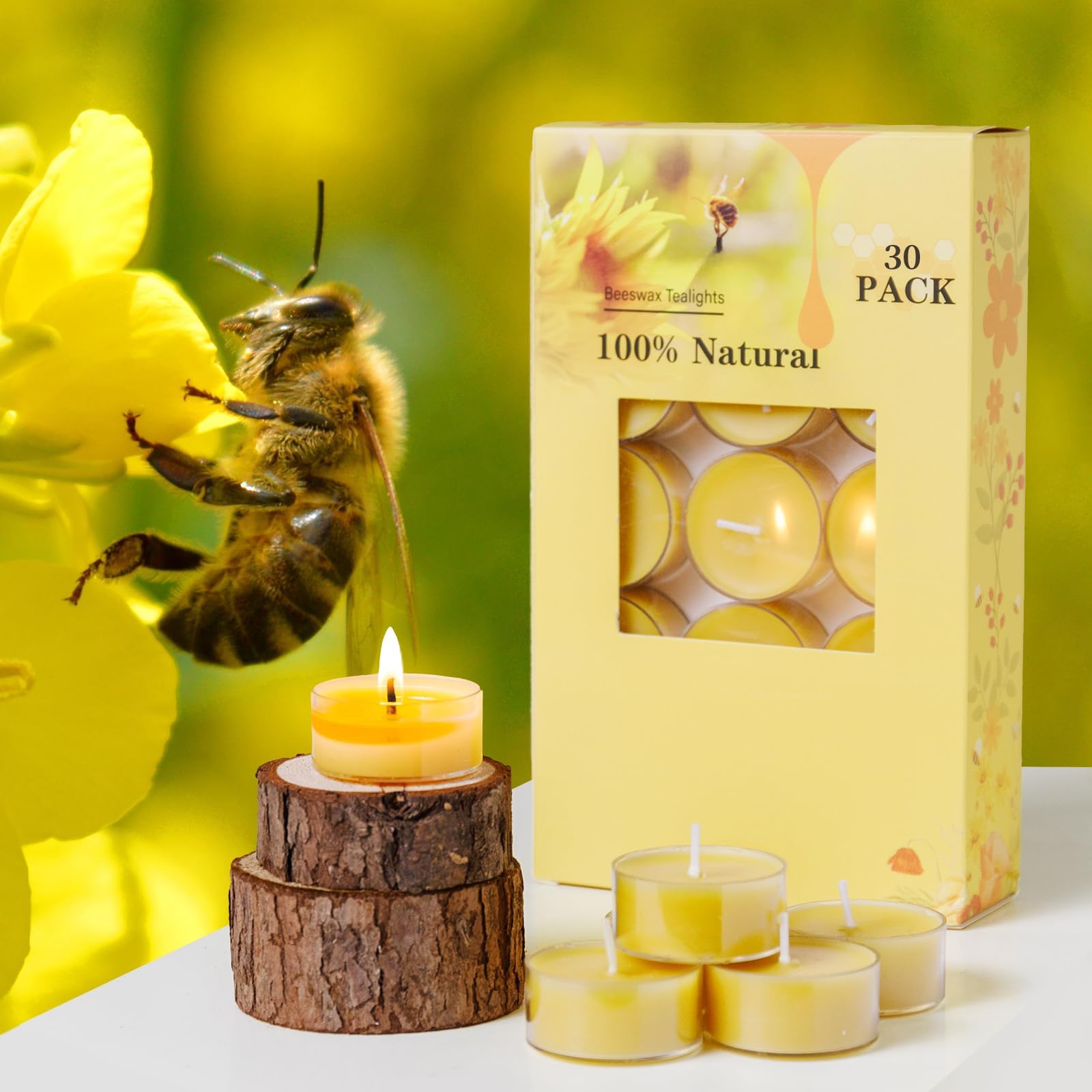 Amazon.com: Bluecorn 100% Pure Beeswax Tealight Candles in Metal Cups ...