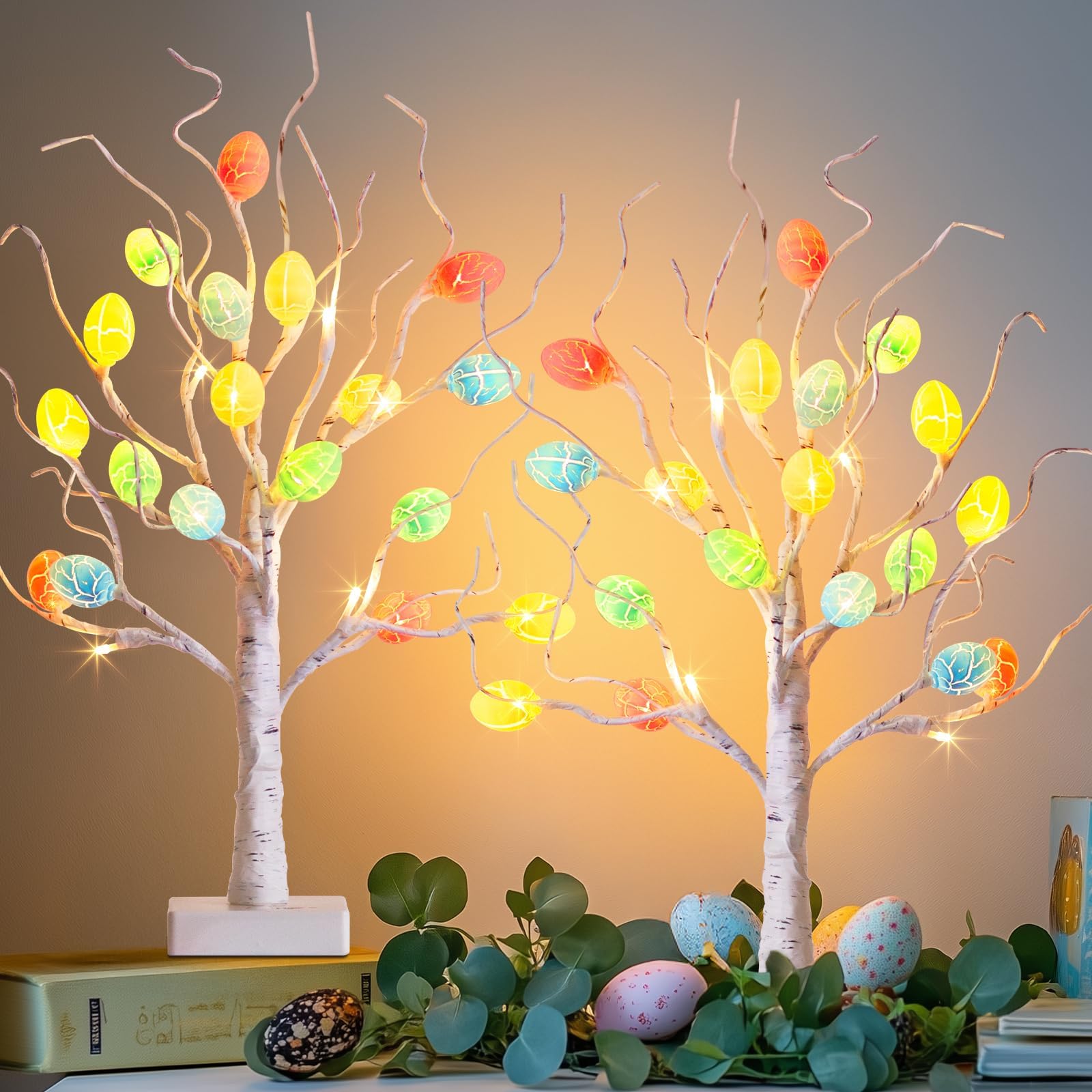 Amazon.com: 24" Easter Lighted Birch Tree with 12pcs Ornaments,Warm ...