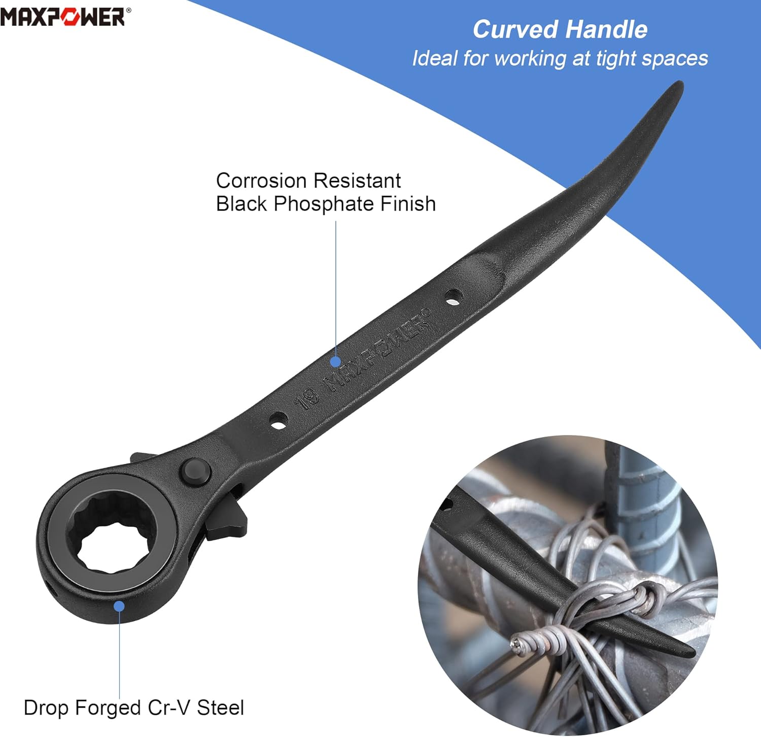 Buy MAXPOWER 2PCS Low Profile Ratchet Scaffold Wrench Set, 7/8 Inch x 3 ...