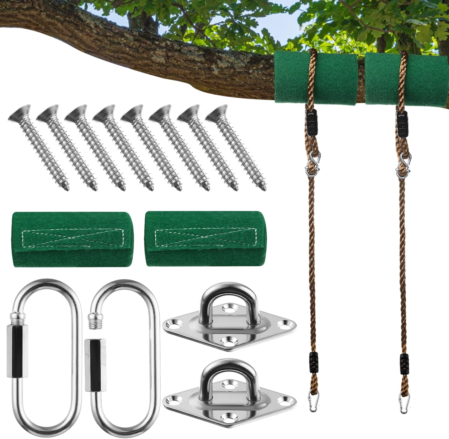 Amazon.com: Hollowfly 16 Pcs Tree Swing Strap Kit 4.92 Inch Hanging ...