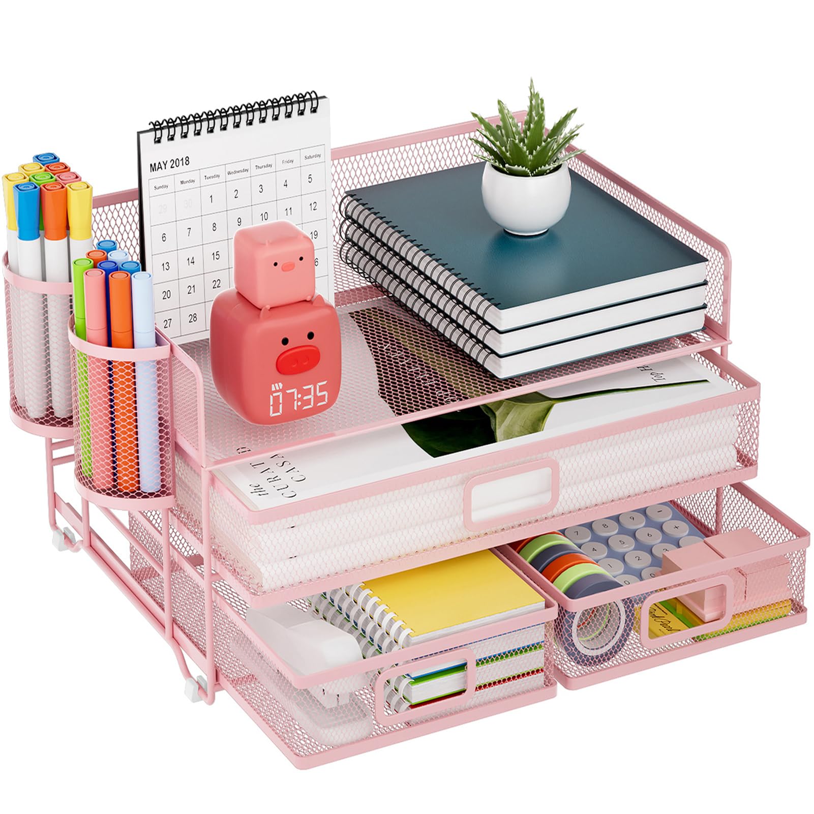 Amazon.com : Marbrasse 3 Tier Mesh Desk Organizer with Drawer, Multi ...