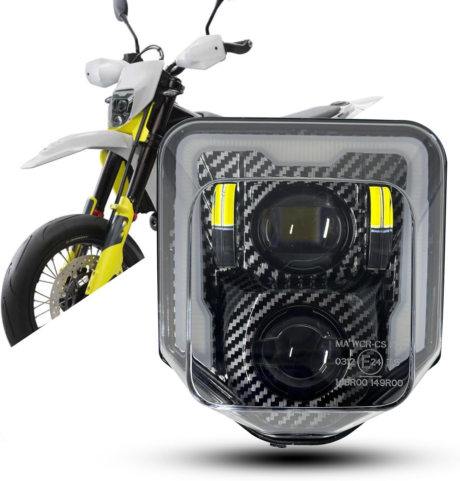 Amazon.com: Dirt Bike 72W Carbon Fiber LED headlight High Low Beam DRL ...