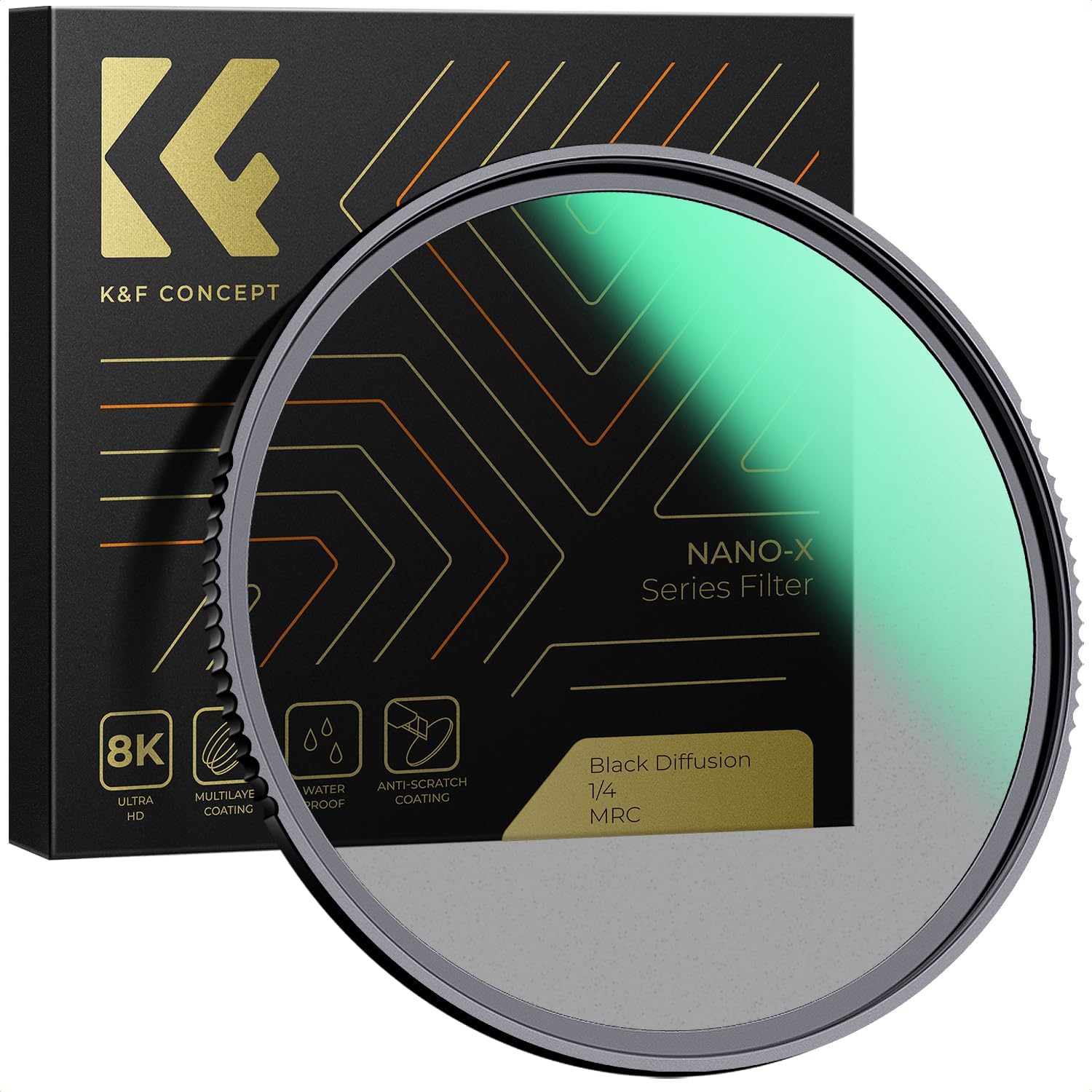 K&F Concept 72mm Black Diffusion 1/4 +1/8 Filter Kit Black-Mist Soft Glow Diffuser Lens Filters ...