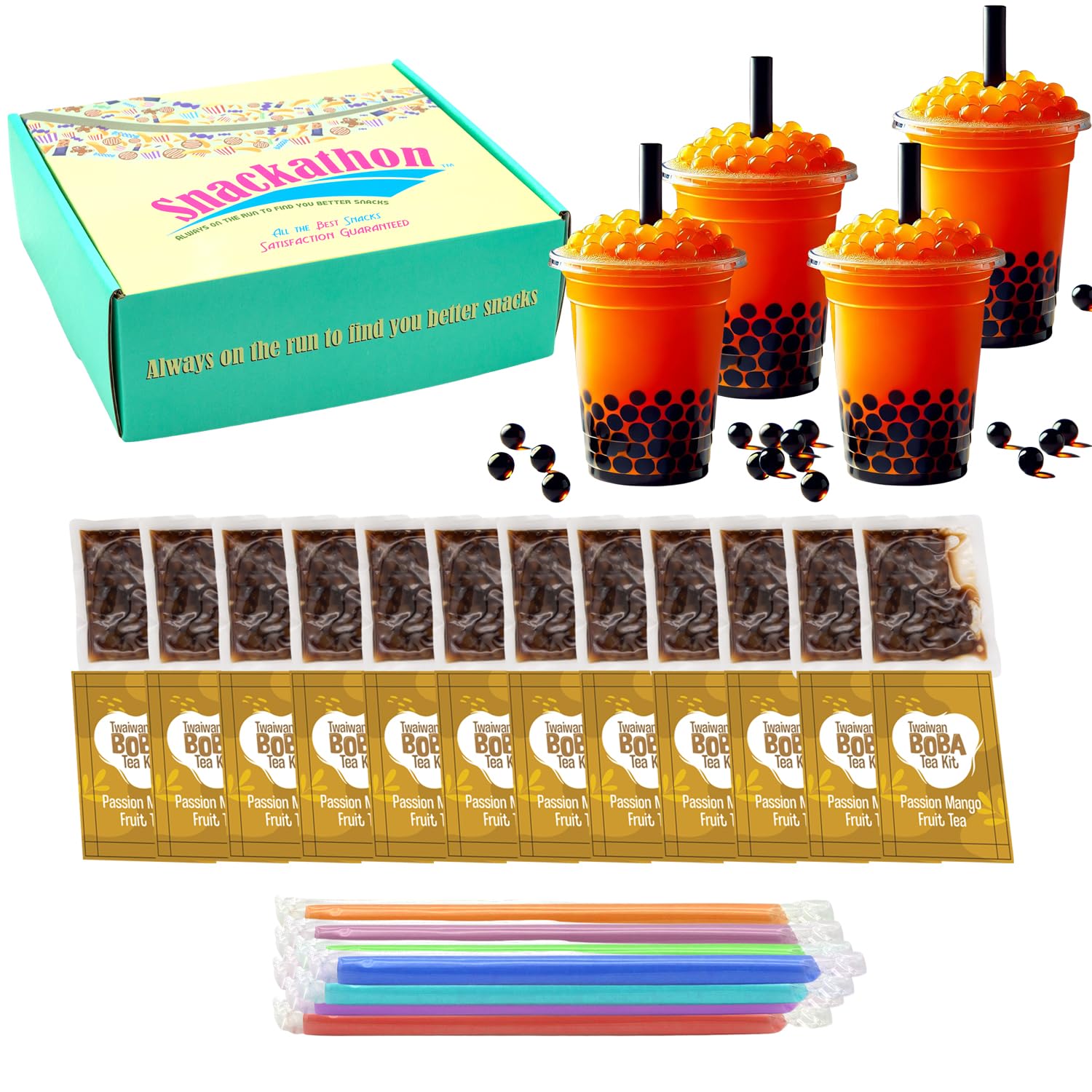 Amazon.com: Snackathon Instant Bubble Pearl Milk Tea Kit with Authentic Brown Sugar Tapioca ...