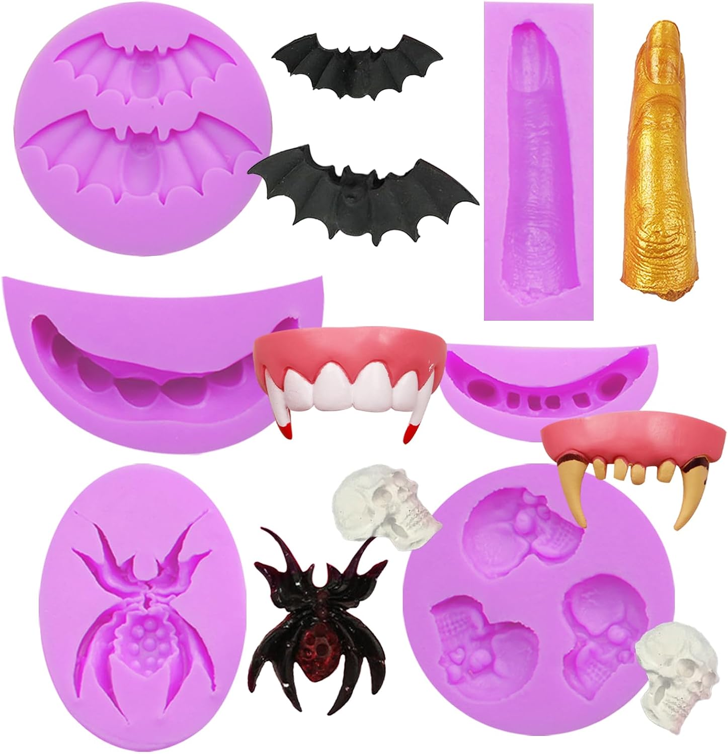 Amazon.com: Halloween Silicone Molds, 6 Pieces Bat Silicone Mold Skulls ...